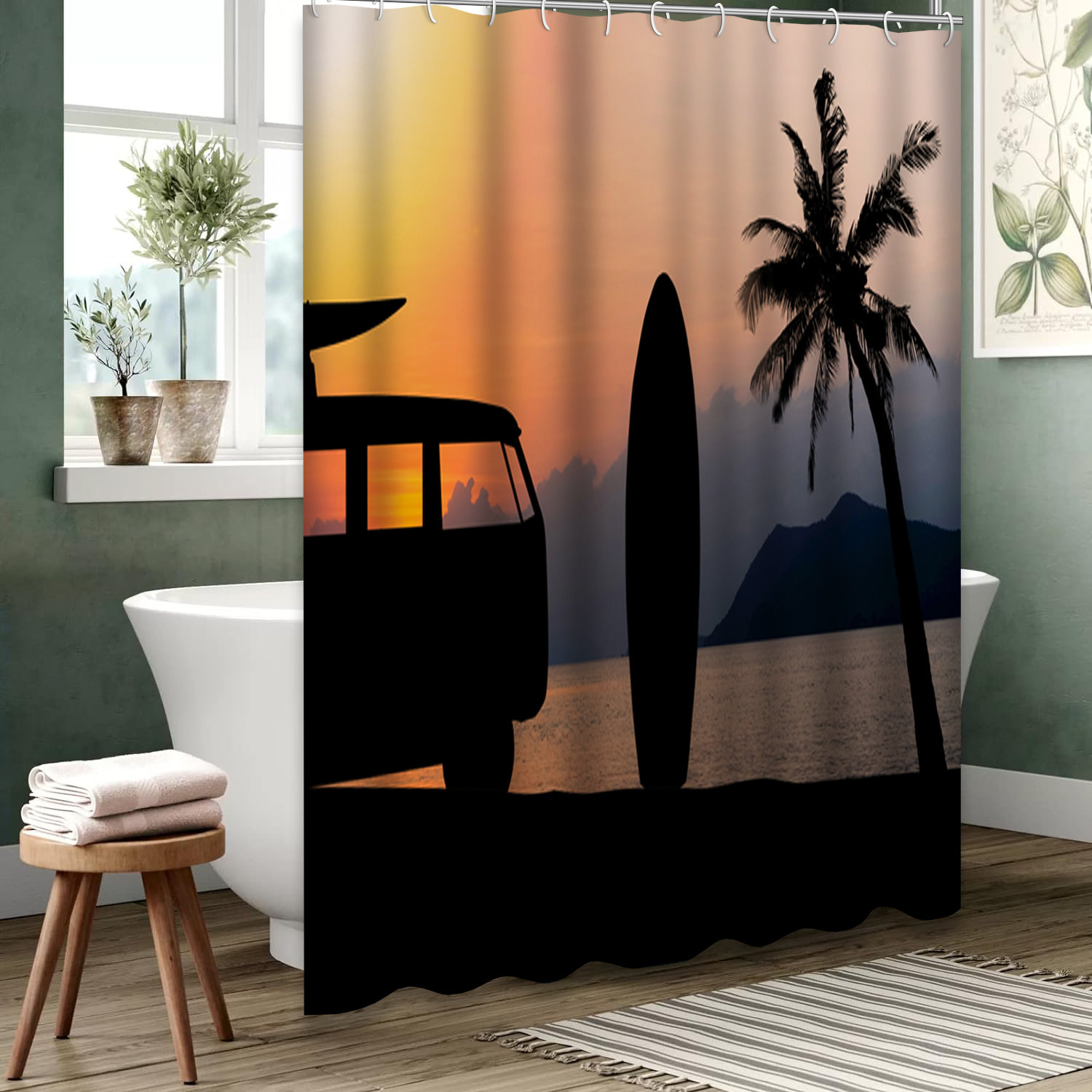East Urban Home Sea Landscape Surf Shower Curtain, 72 in, 12 Hooks ...