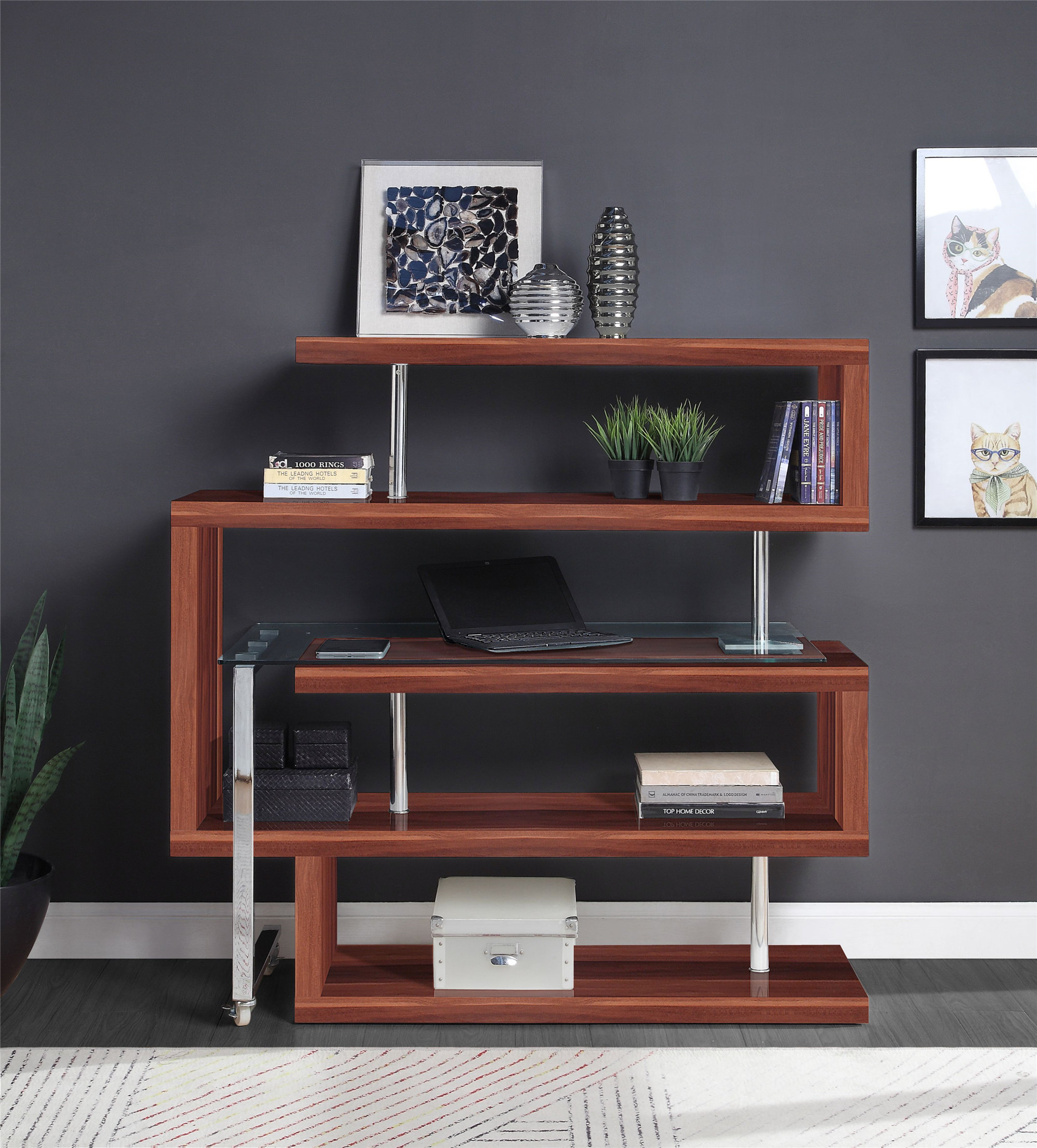 Ivy Bronx Modern Writing Desk With Storage Shelf, Modern Style Desk ...