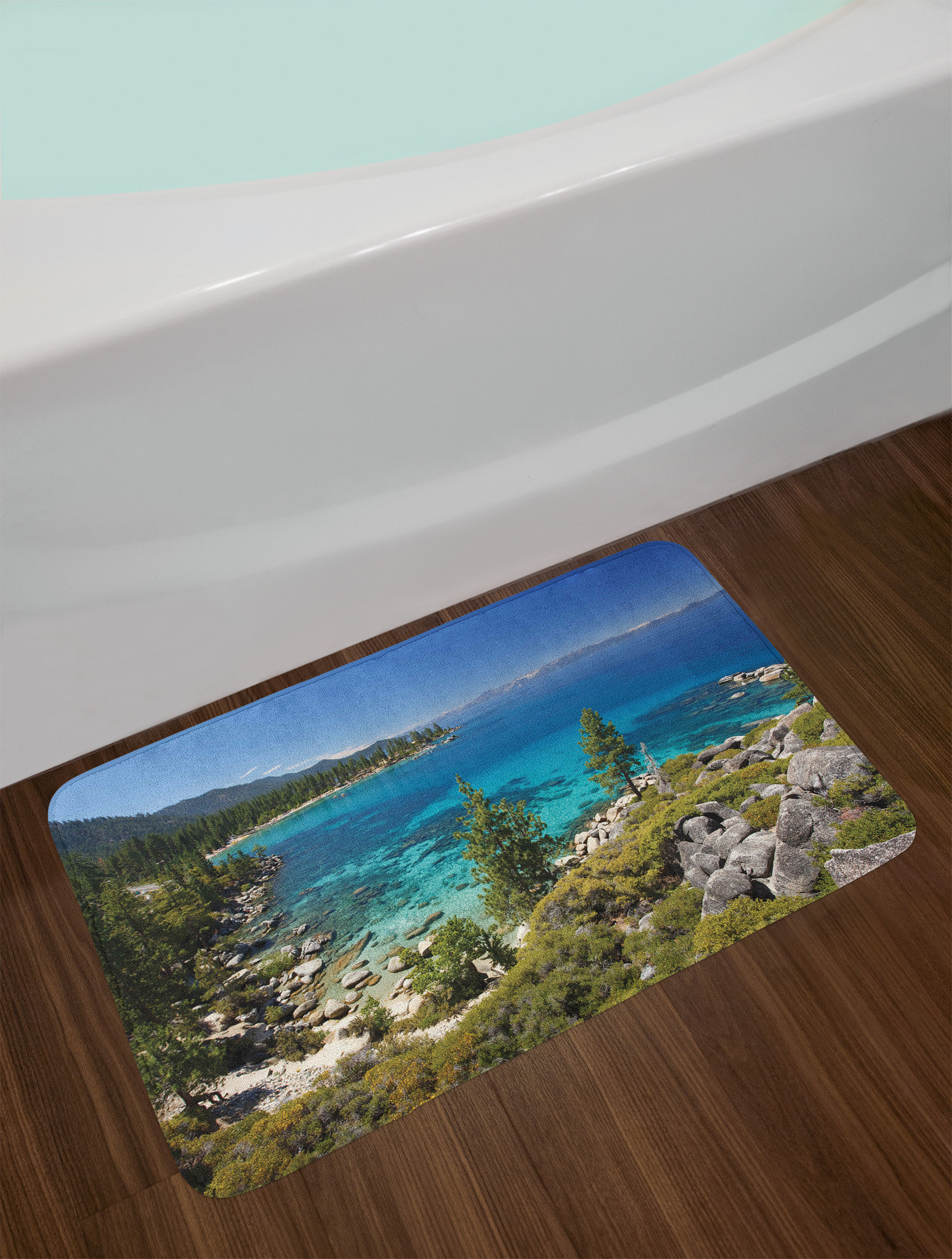 Ambesonne Lake Forest Plush Bath Mat, Lake Tahoe Kayaking, 30.2"x20 ...