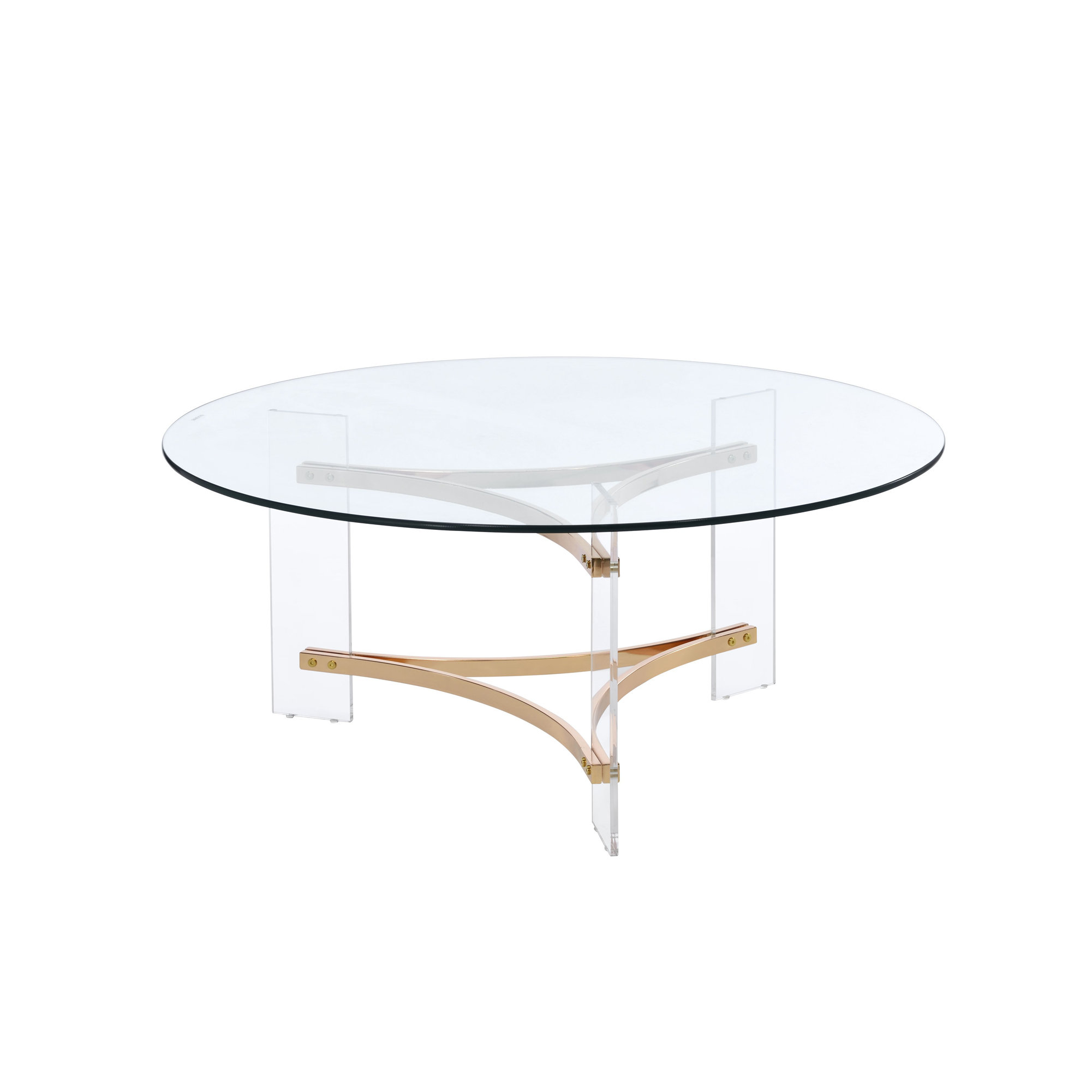 Everly Quinn Coffee Table, Round Table With Metal Frame And Acrylic ...
