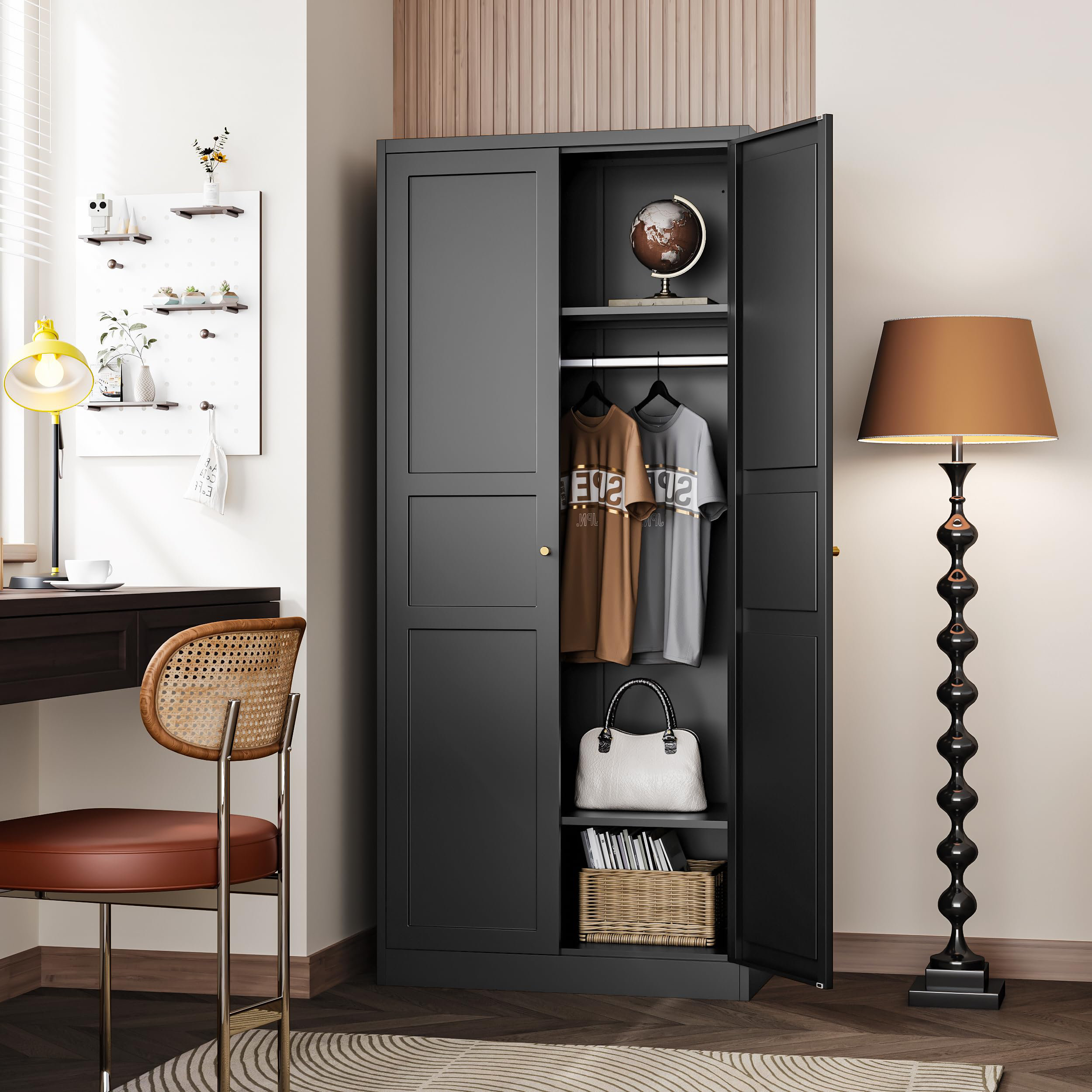 Ebern Designs Wardrobe Armoire Closet,72" H Metal Storage Cabinet With ...