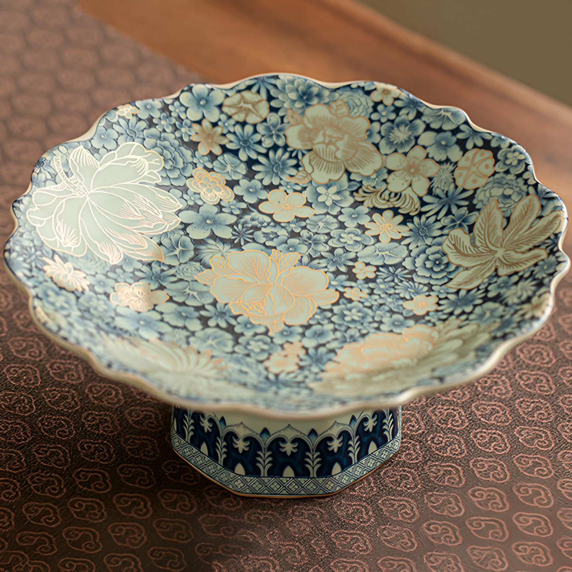 Lark Manor Flower High Leg Porcelain Tea Plate - Chinese Fruit ...