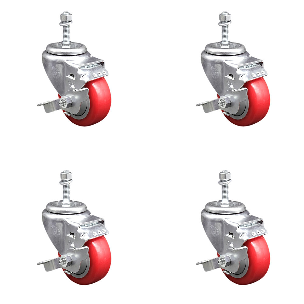 Service Caster 3 Inch_Polyurethane Swivel 10mm Threaded Stem Caster Set ...