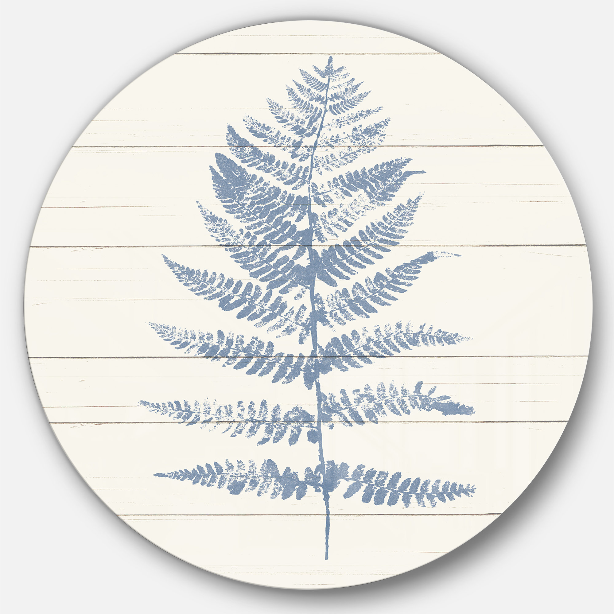 East Urban Home 'Blue Fern Print on Wood II' - Painting Print on Metal ...