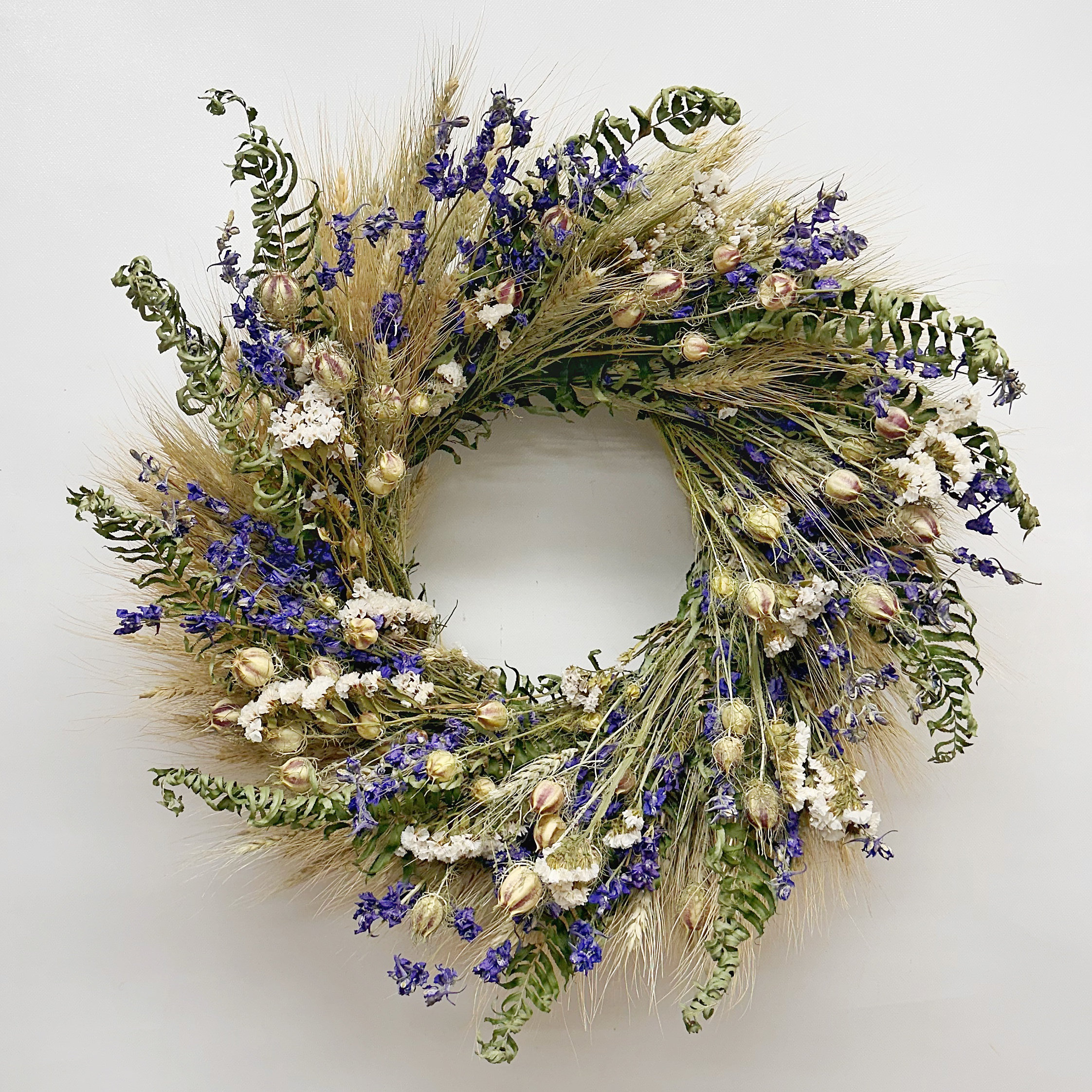 Joss & Main Dried Spring Blue Larkspur and Fern Wreath | Joss & Main