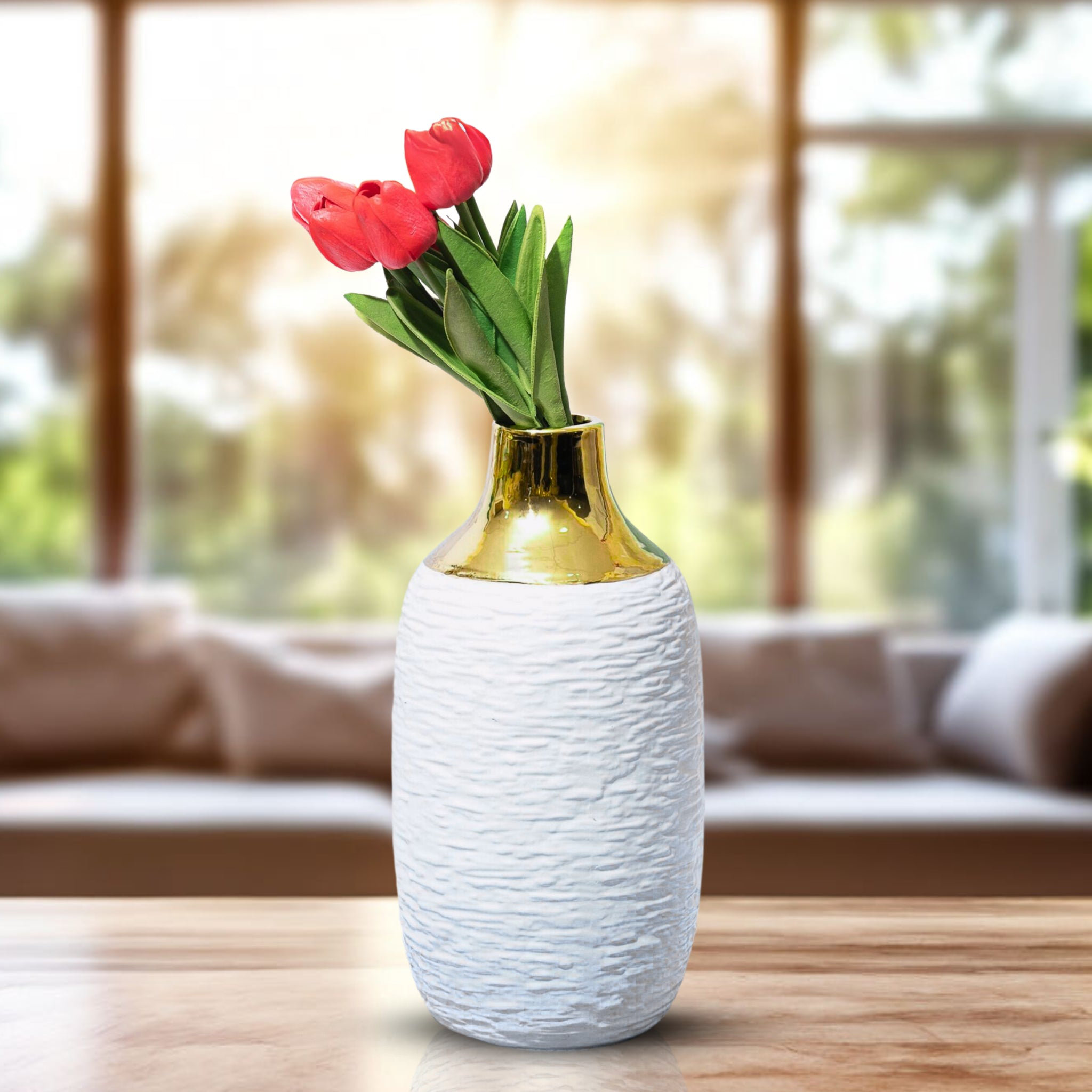 Mercer41 Maysha Golden Rimmed Ceramic Vase For Modern & Bohemian Decor | Wayfair