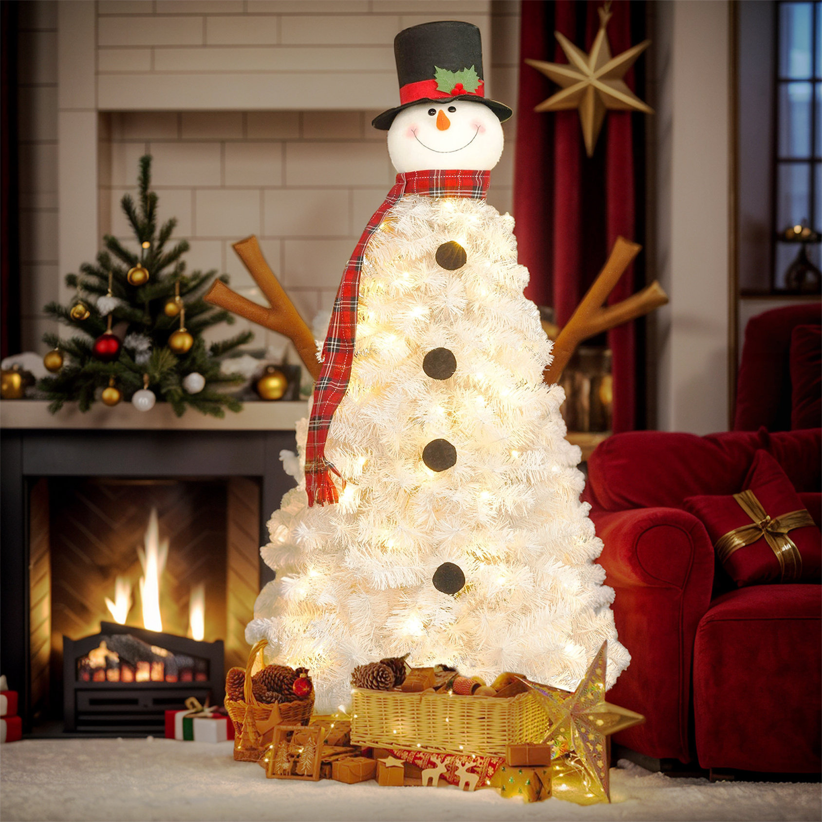 The Holiday Aisle® 4Ft Pre-Lit Snowman Christmas Tree With 100 Led ...