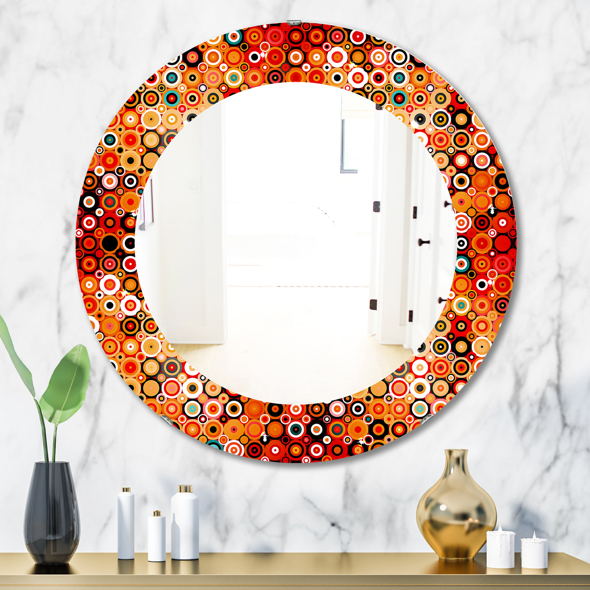 East Urban Home Disco Style with Dots and Circles Modern Accent Mirror ...