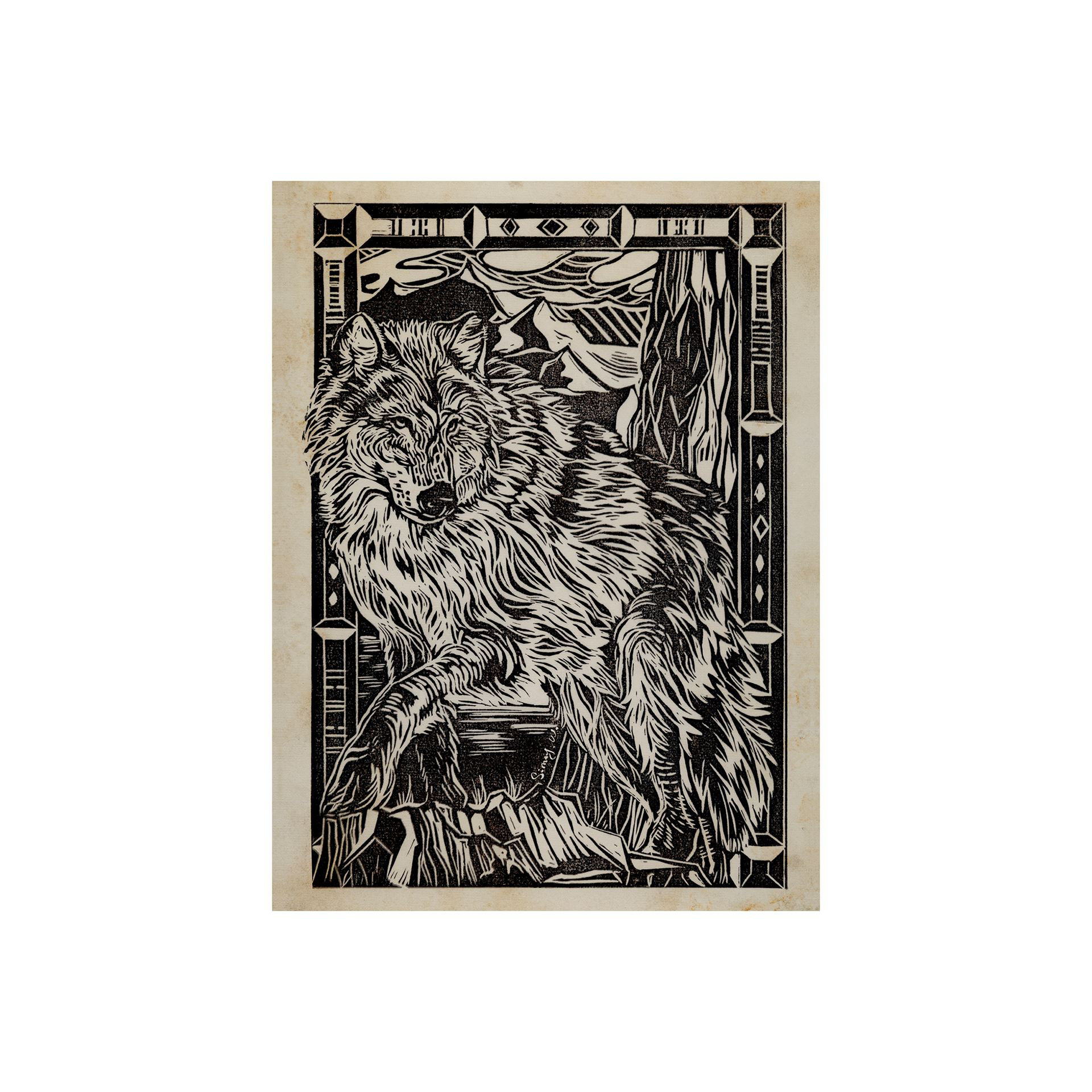 Loon Peak Linocut IV (Wolf) a Hand Embelished Textured Canvas - Wayfair ...