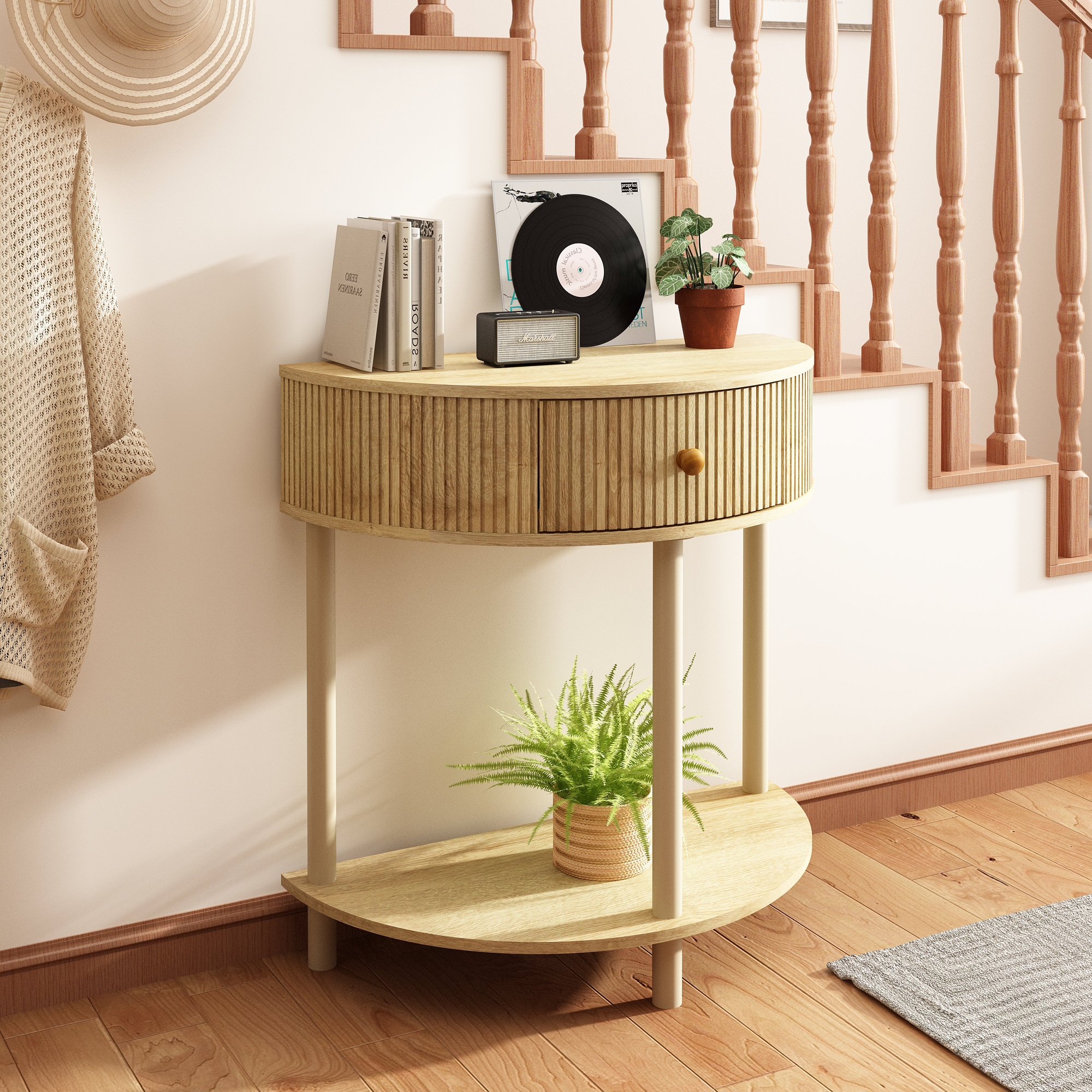 Ebern Designs Charlbury 31"W Half-Round Solid Wood Console Table with ...