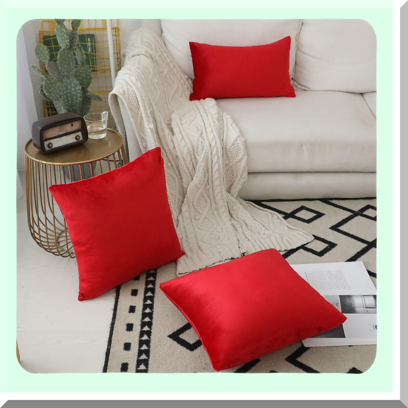 BRBCA Velvet Ruby Red Accent Pillow Covers - Set of 2 for Couch, Bed ...