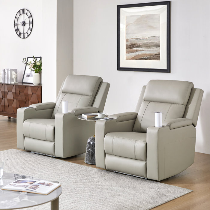 Orren Ellis Anabal Oversized One-touch Reset Genuine Leather Dual Motor ...