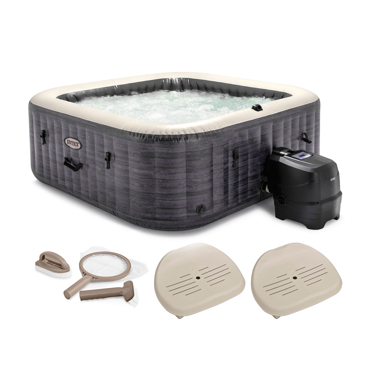 Intex 6 - Person 170 - Jet Square Inflatable Hot Tub in Gray & Reviews ...