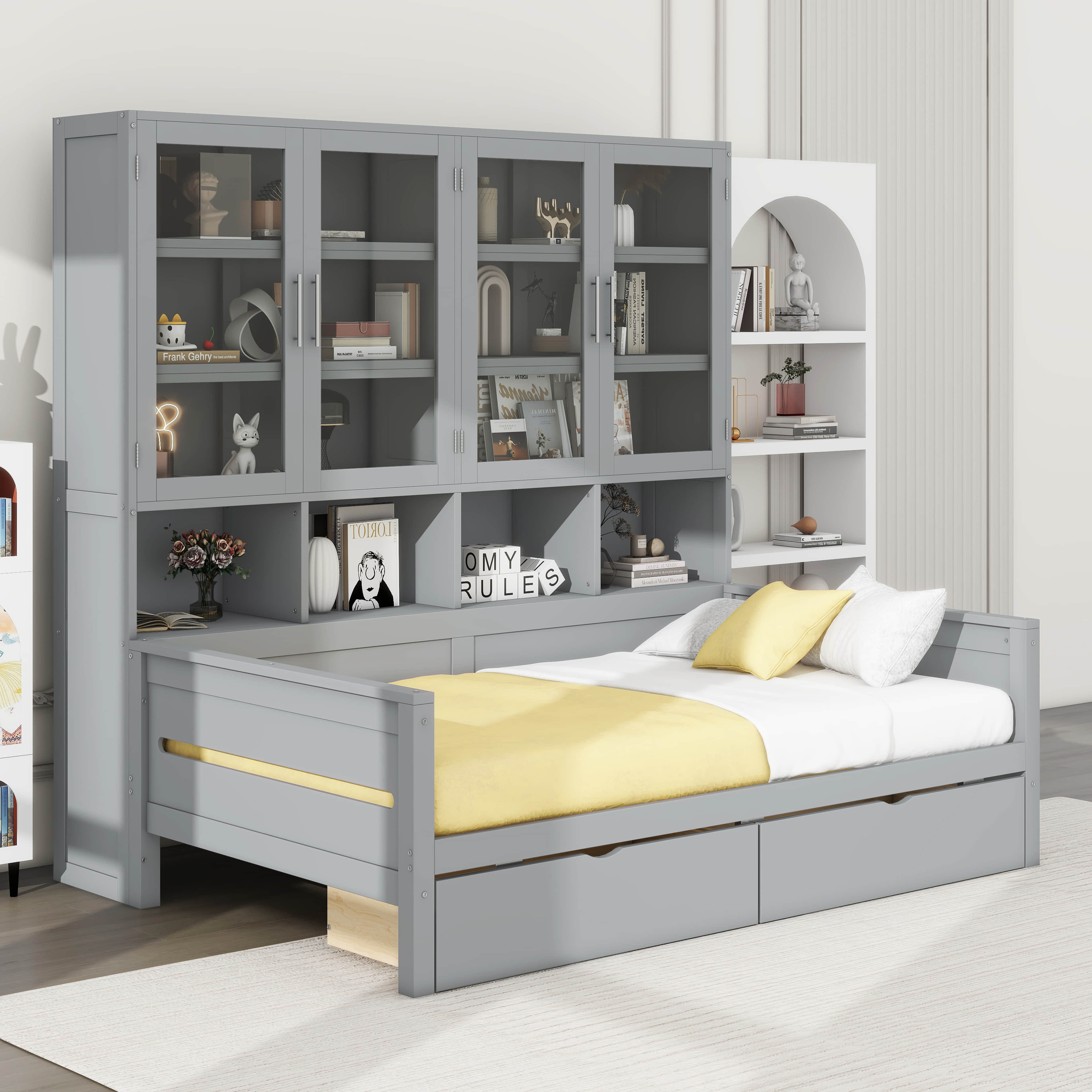 Red Barrel Studio Daybed With Glass-Door Storage Cabinets, Drawers ...