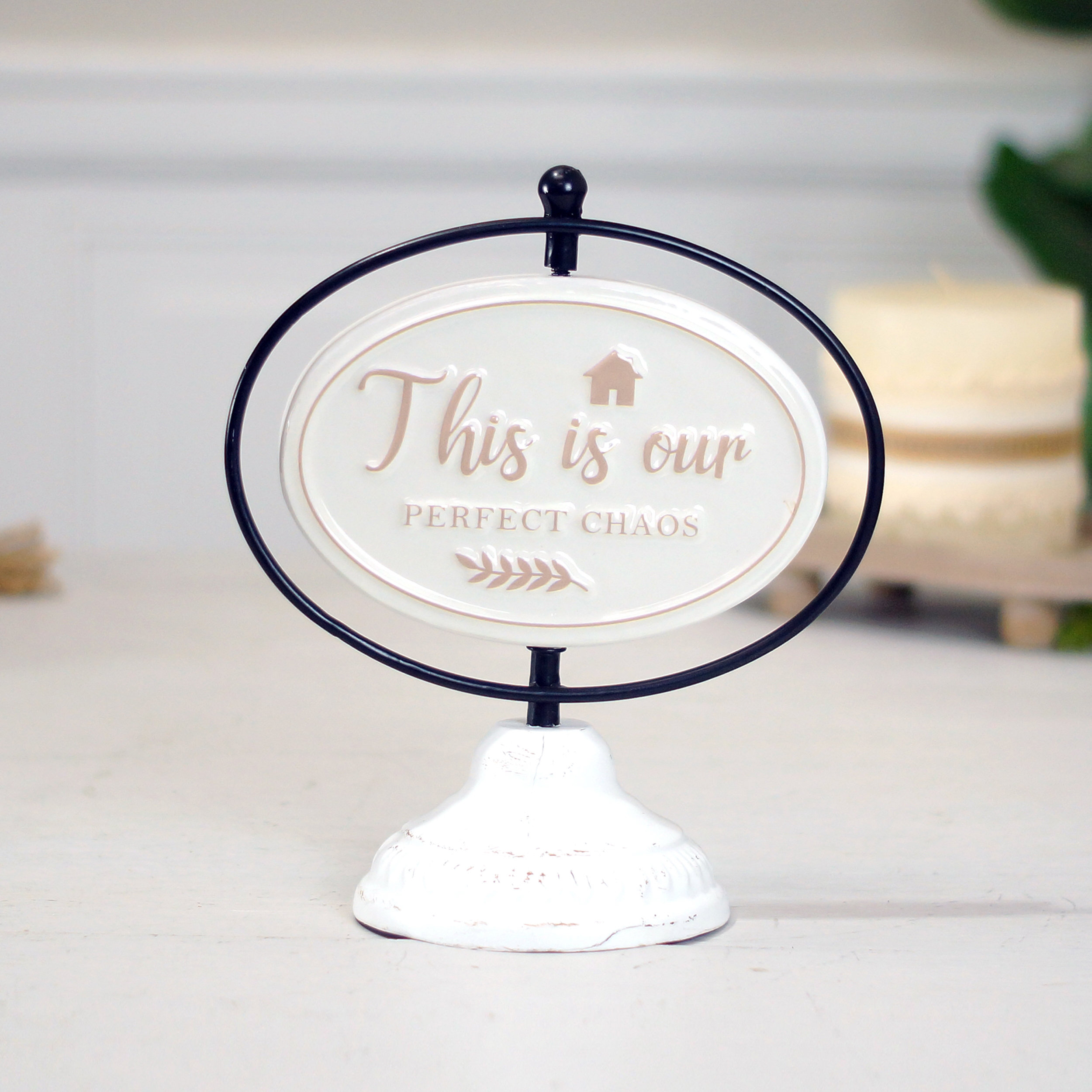 Lark Manor™ VIP Metal 9 in. White Oval Tabletop Sign Our House | Wayfair