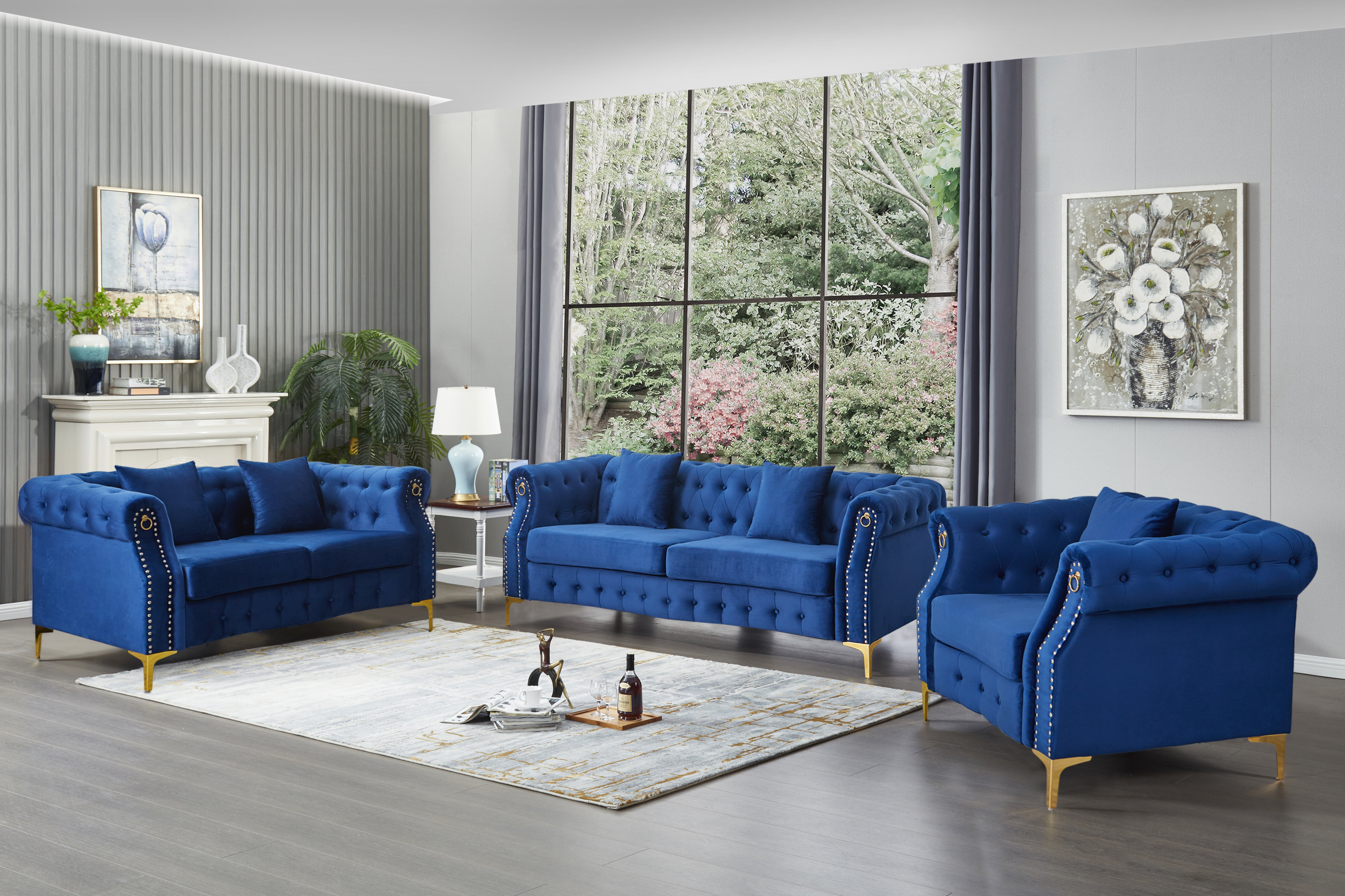 House of Hampton® Frotten 3 Piece Velvet Configurable Living Room Set ...