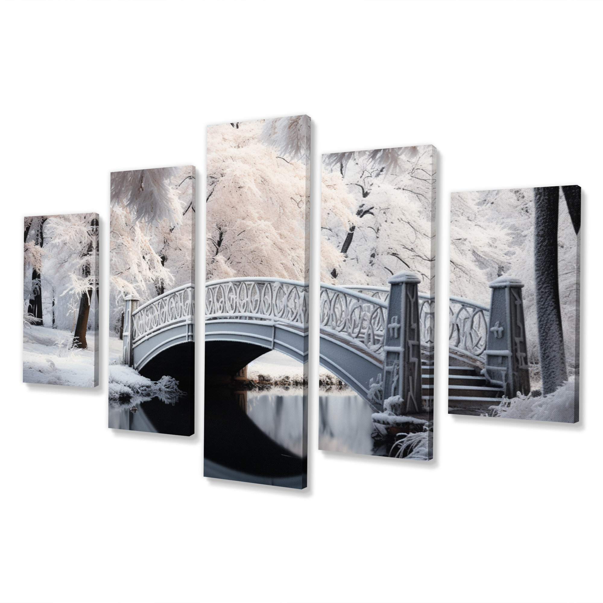 Design Art White Bridge In Winter II - Bridges Canvas Print - 5 Panels ...