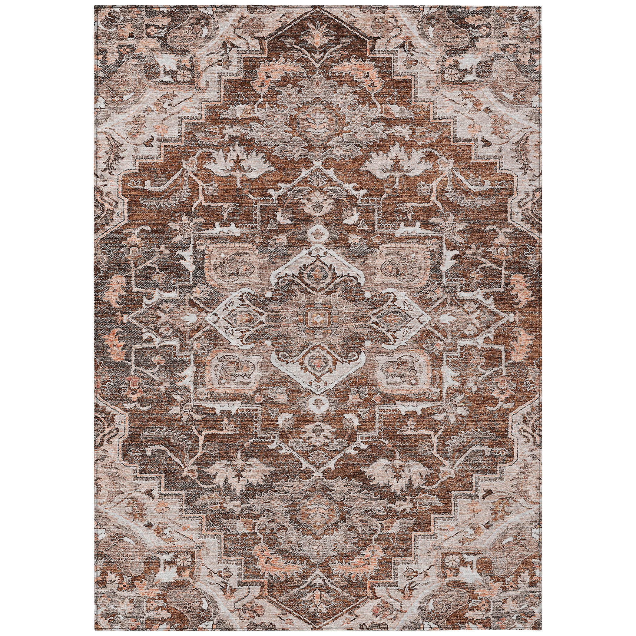 HomeRoots 3' X 5' Terra Cotta Brown And Copper Oriental Washable Indoor ...