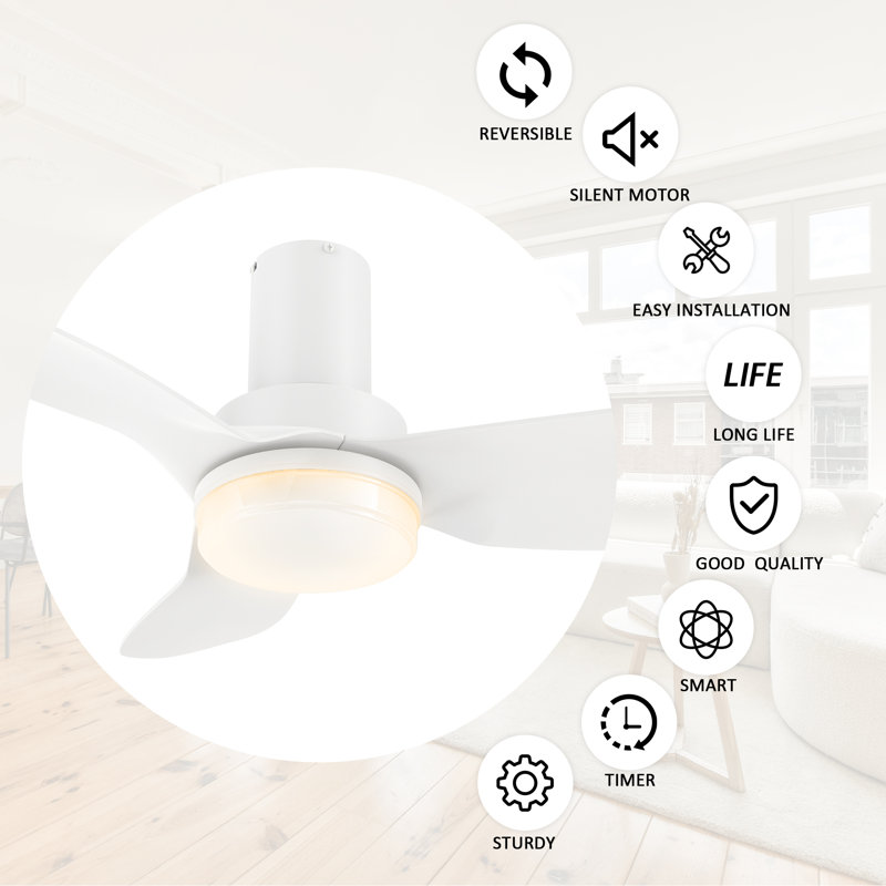 Wrought Studio™ 36 Inch 3 Blades DC Motor Smart Ceiling Fan with Light ...