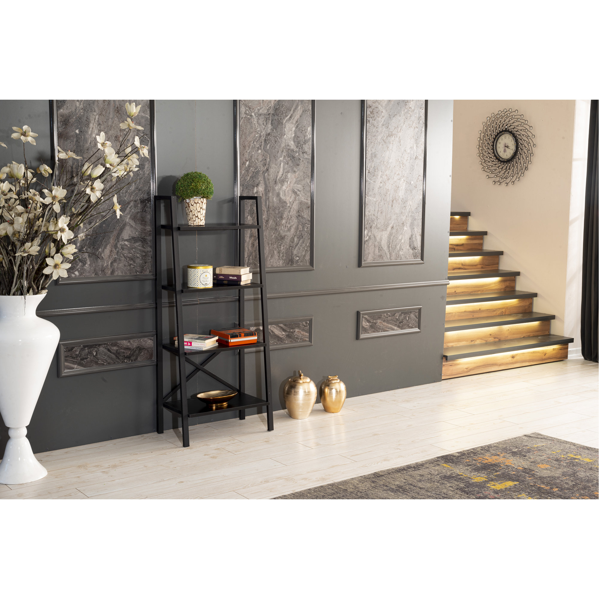 17 Stories 5 Tier Modern Ladder Bookshelf Organizers, Frame Bookshelf ...