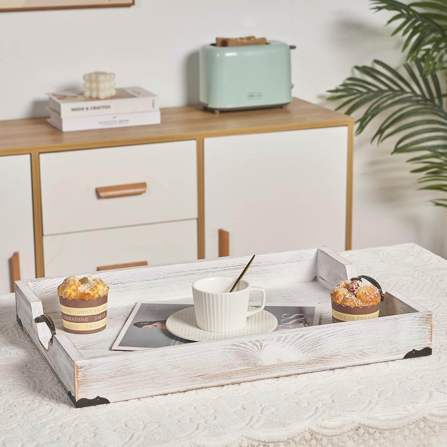 Gracie Oaks Large Wood Rectangular Serving Tray 20 X 14 Inch Rustic ...