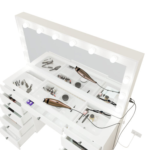 Built in Outlets Makeup Vanities You'll Love | Wayfair