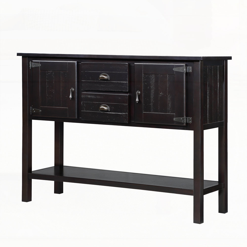 Ophelia & Co. Rustic Solid Pine Wood Console Table with Ample Storage ...