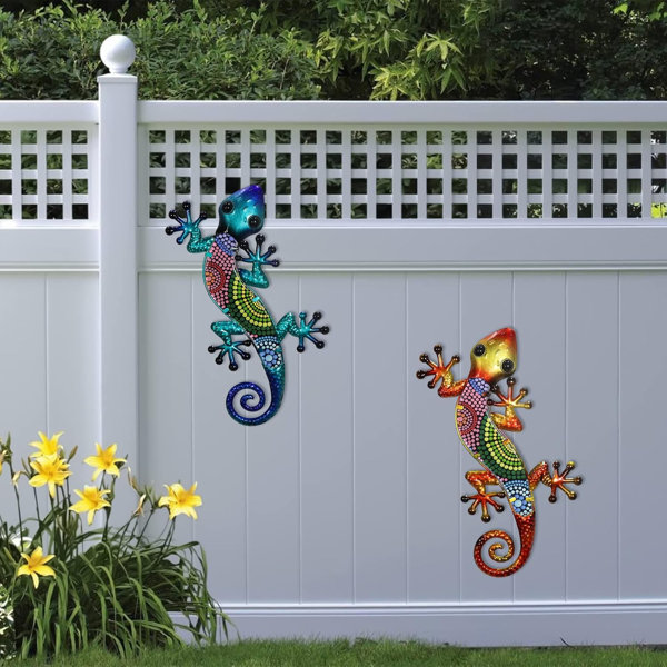Bungalow Rose Metal Gecko Wall Art 2 Pack 15 Inch Lizard Outdoor Decor ...