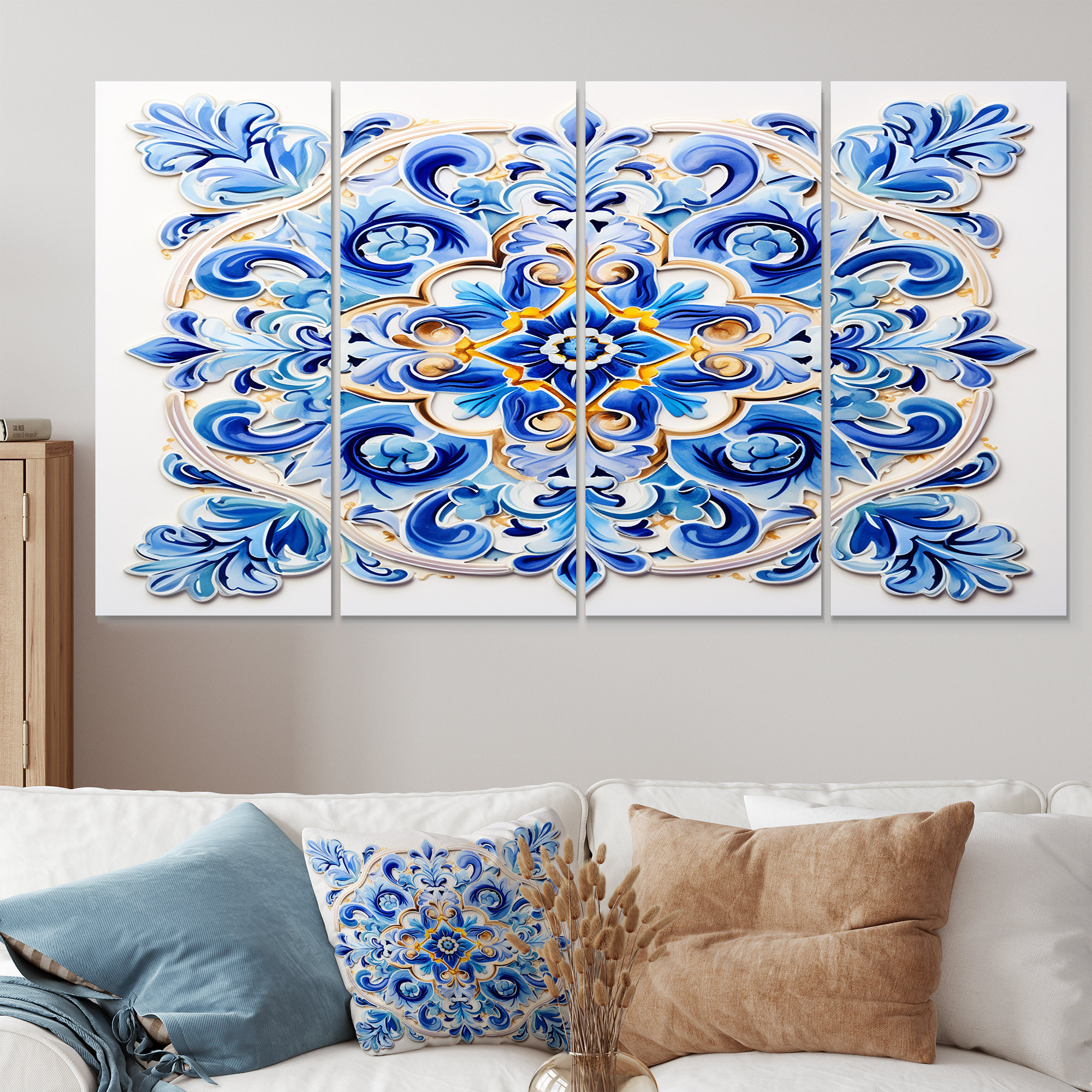 Dakota Fields Floral Mosaic Tiles Azure Blue - Abstract Tile Wall Art 4 ...