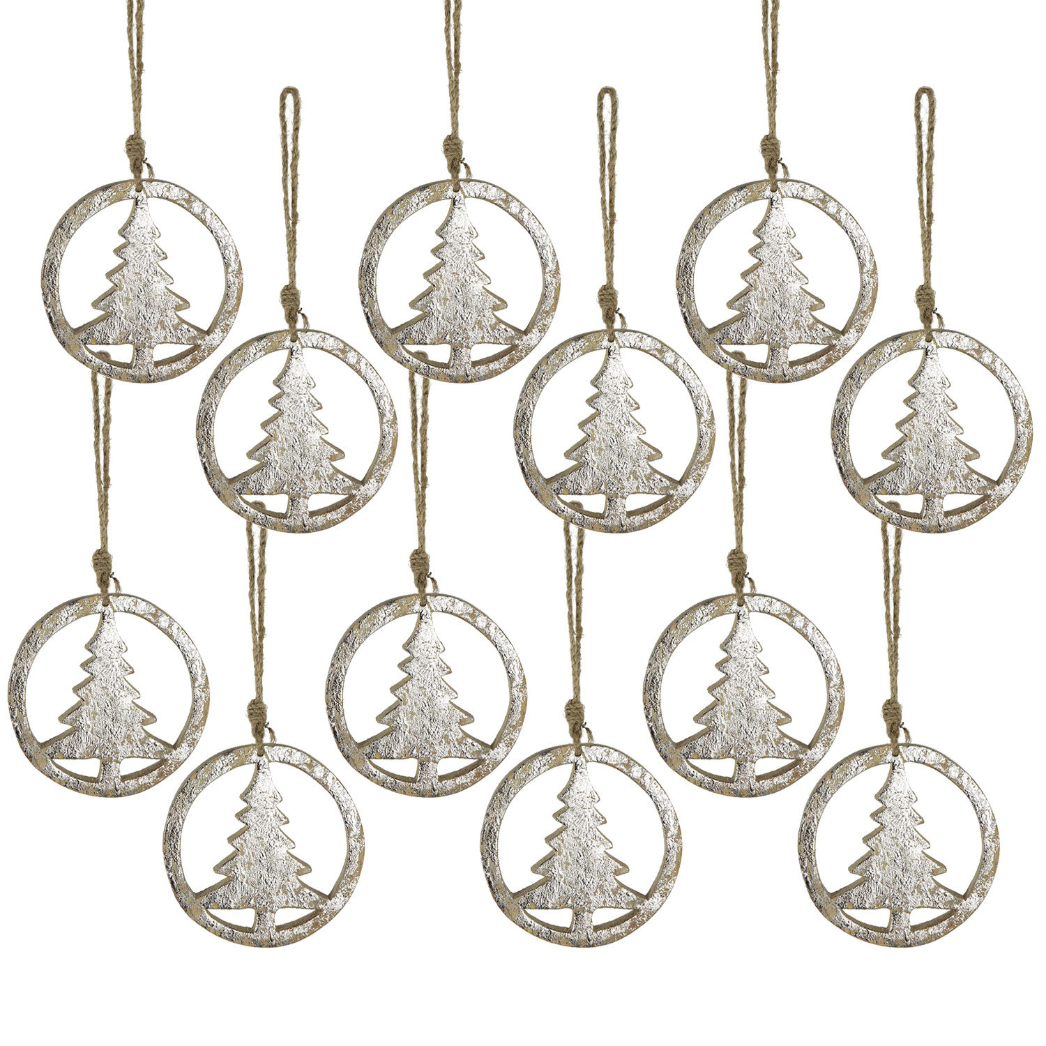 A&B Home 6" Wooden Hanging Circle With Tree Cut Ornaments - Set of 12 ...