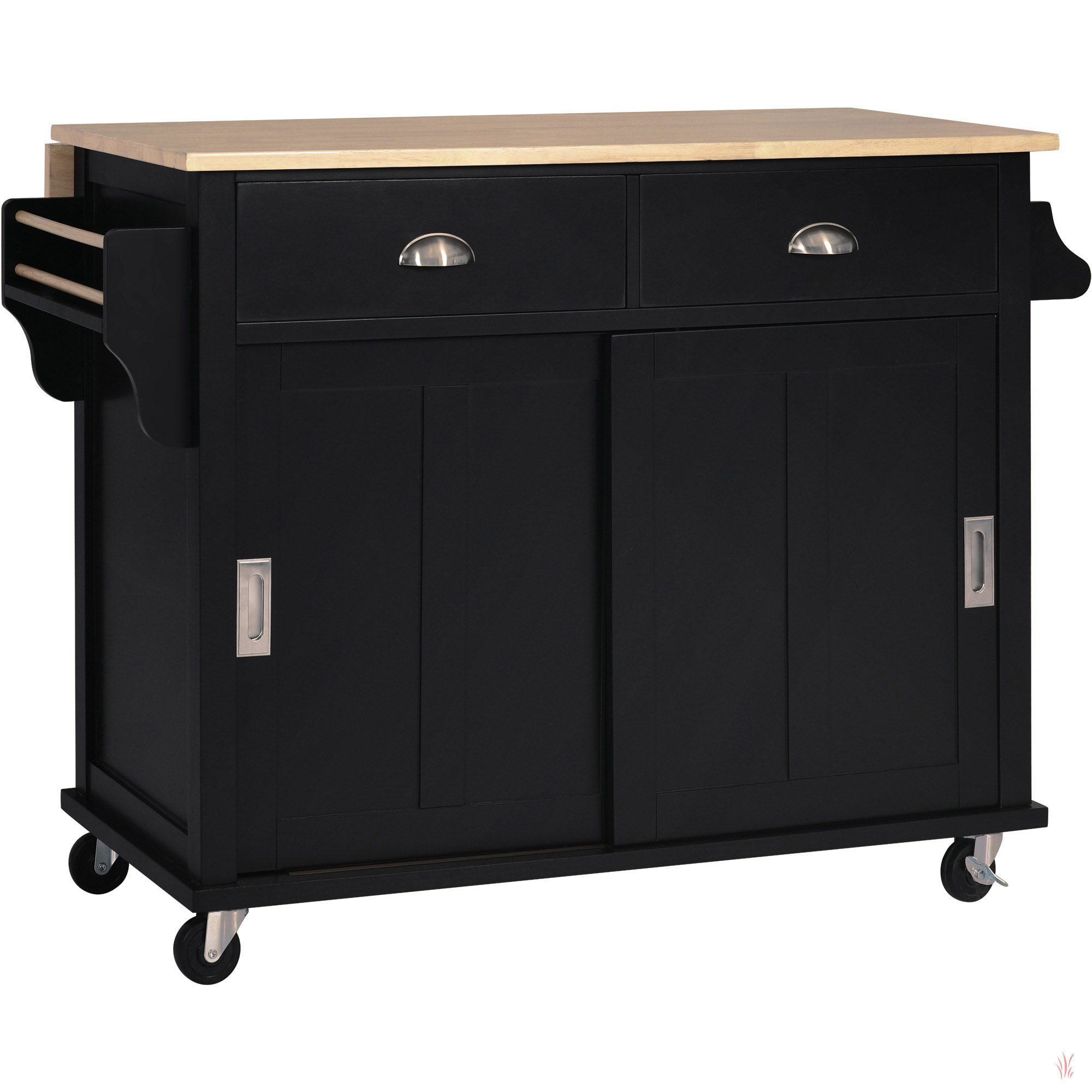 Hokku Designs Kitchen Cart With Rubber Wood Drop-Leaf Countertop ...