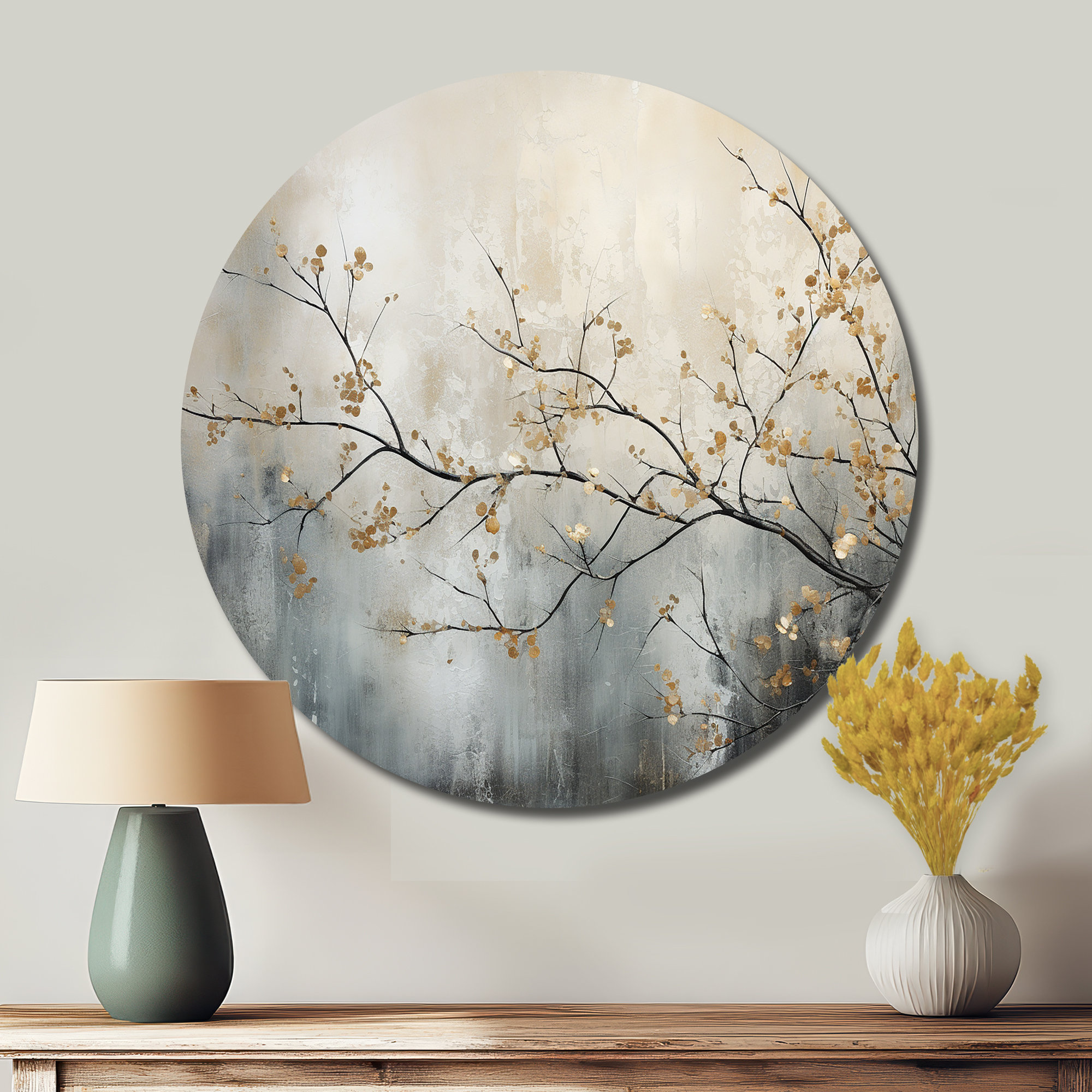 Design Art Tree Monochrome Ethereal Reverie I - Floral Round Metal Art ...