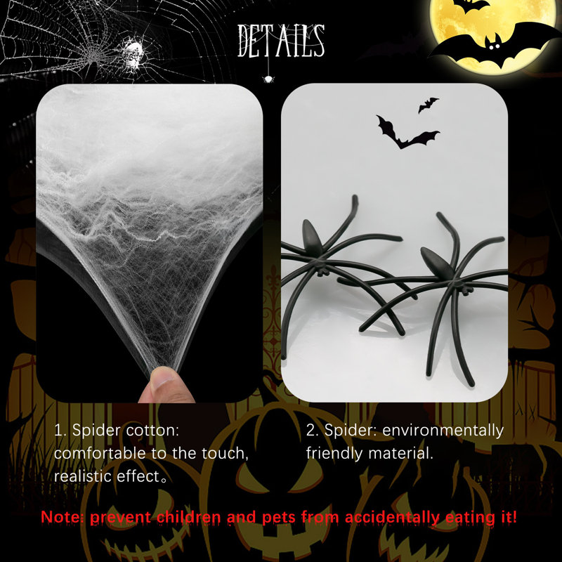 The Holiday Aisle® 1000sqft Emulate Spider Web w/20 Fake Spiders ...