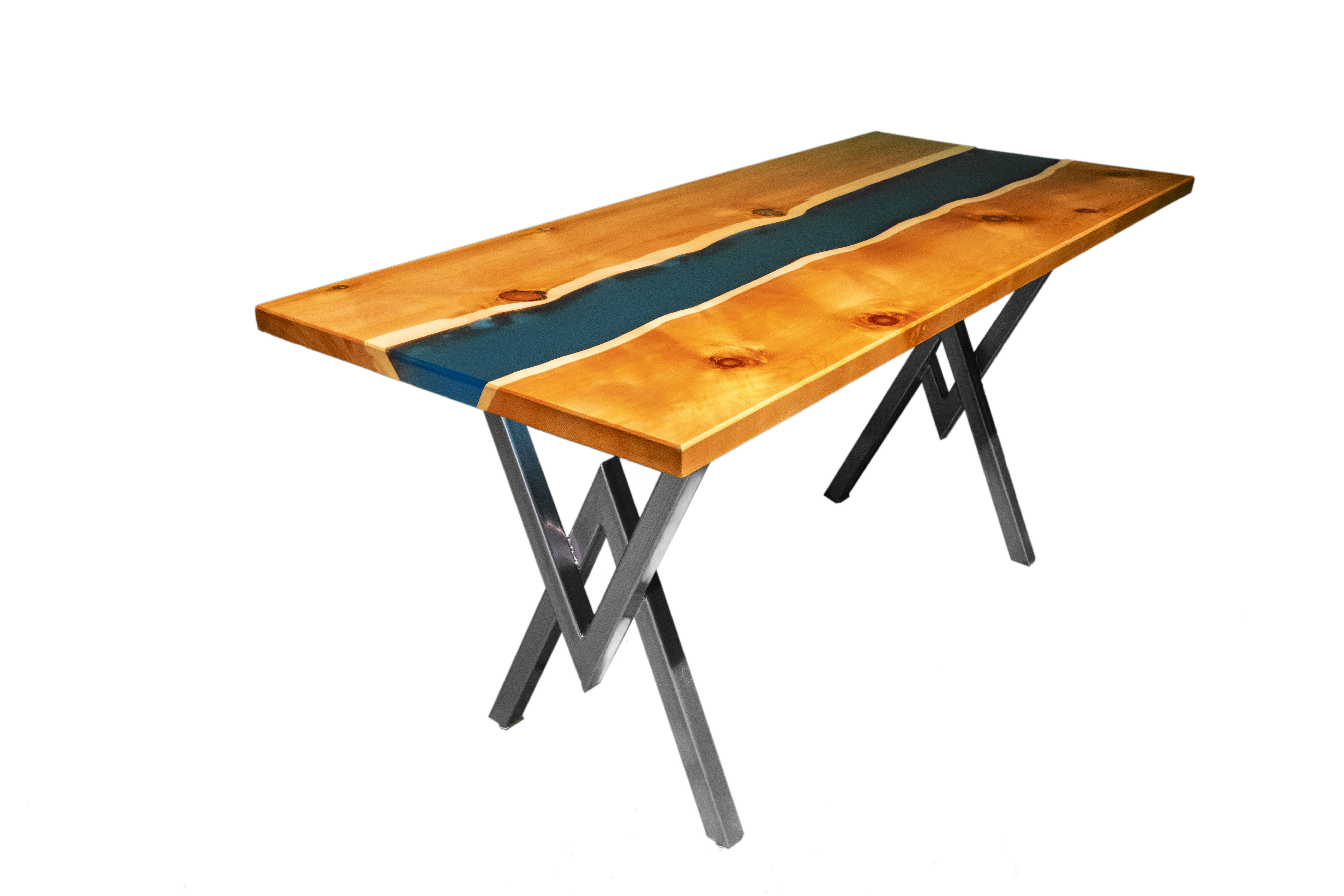 RebirthPRO Worktop Cedar Table With River Solid Wood Top Silver Base ...