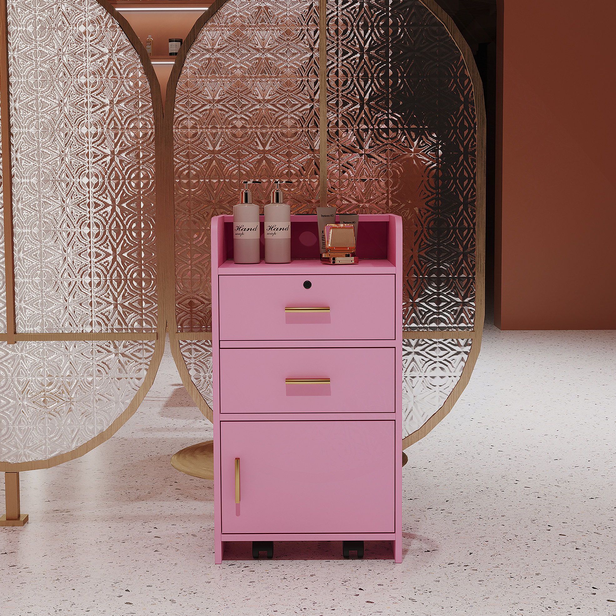 George Oliver Locking Beauty Salon Storage Cabinet Hair Dryer Holder ...