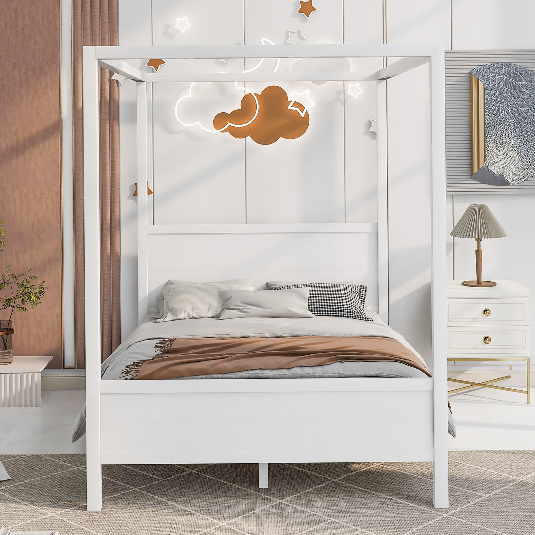 Red Barrel Studio Shadarev Queen Solid Wood Canopy Bed,Platform Bed,Bed ...