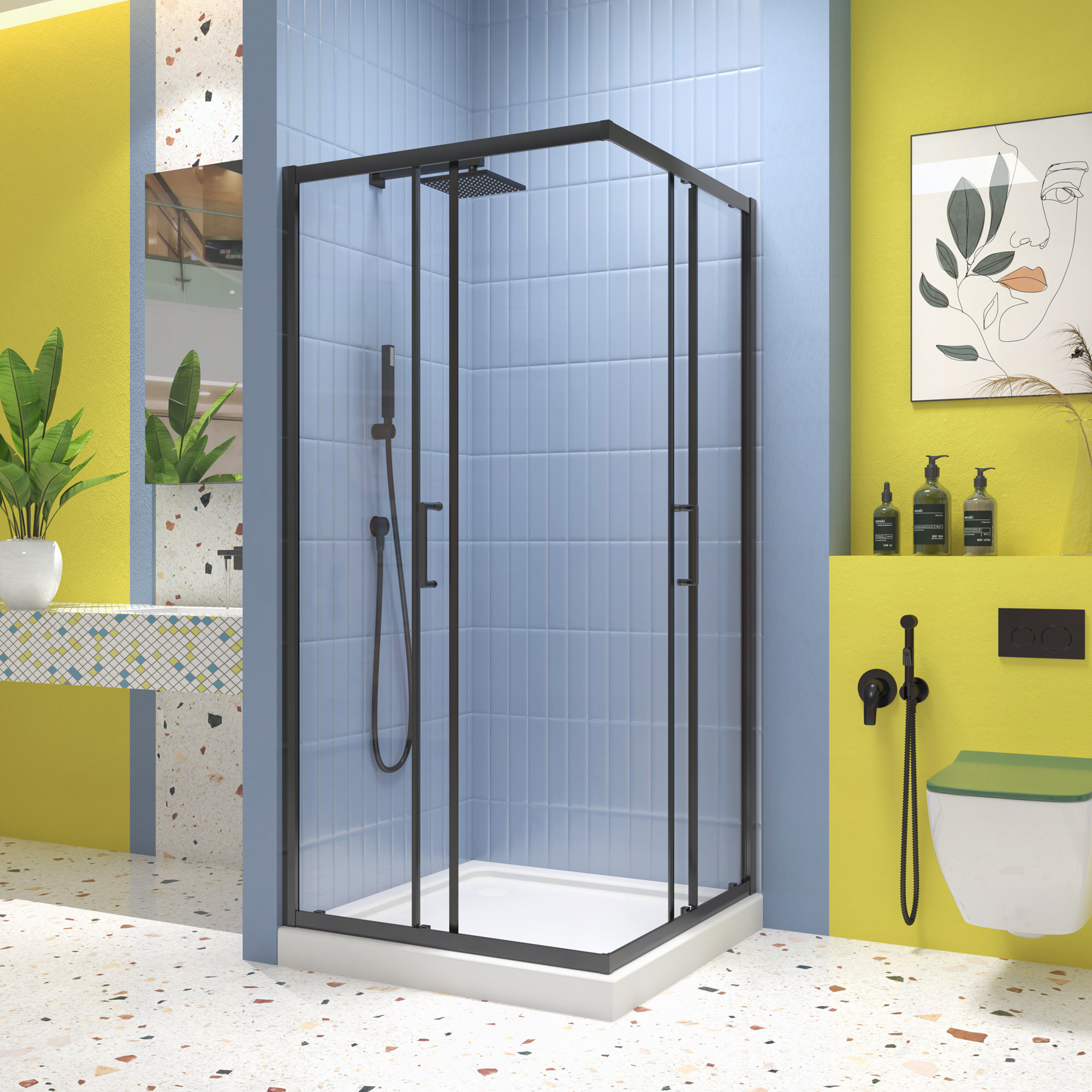 Wood Garden Sliding shower door, with 1/4" tempered glass, 34.625"x 72 ...