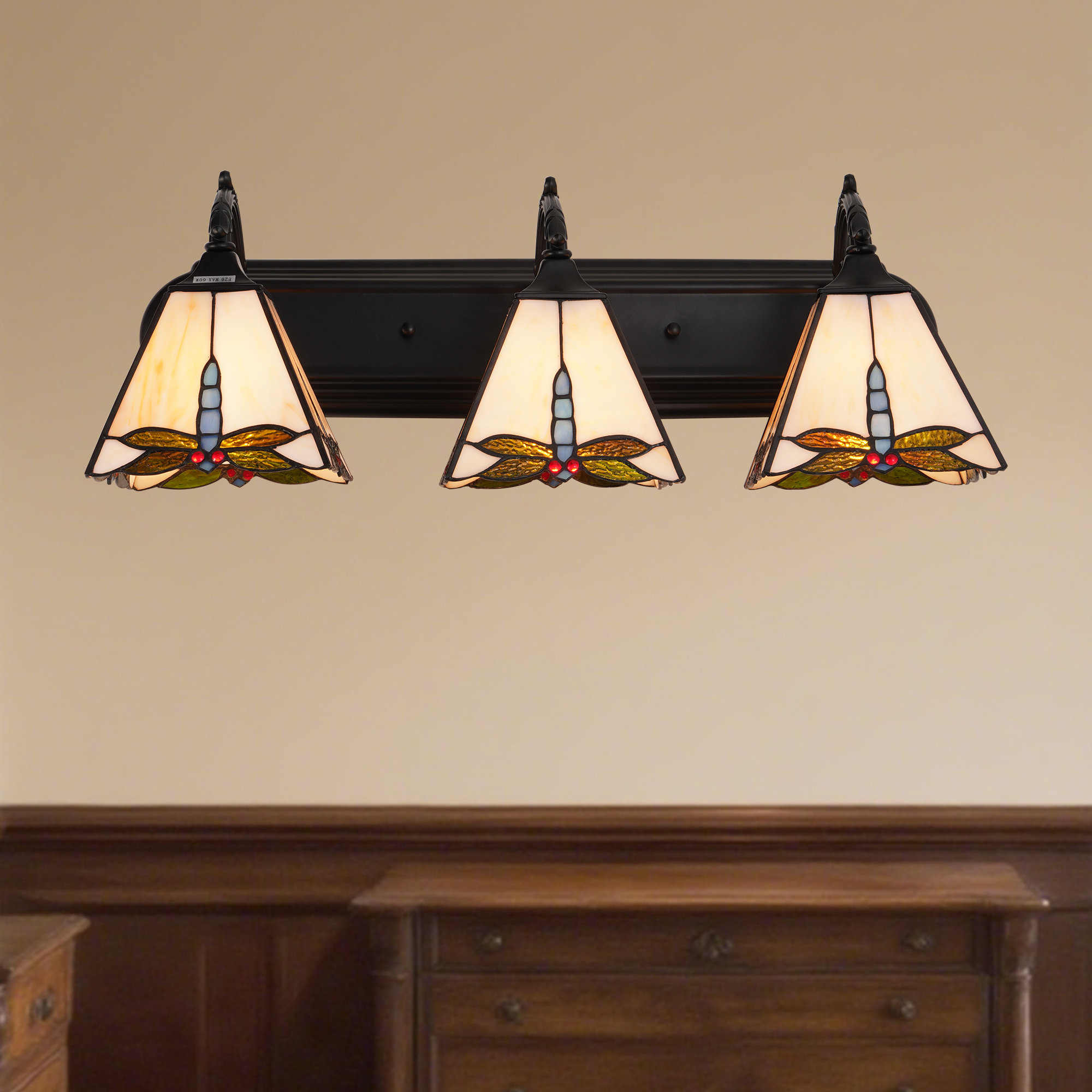 World Menagerie 24" Tiffany-style 3-light Stained Glass Vanity Wall ...
