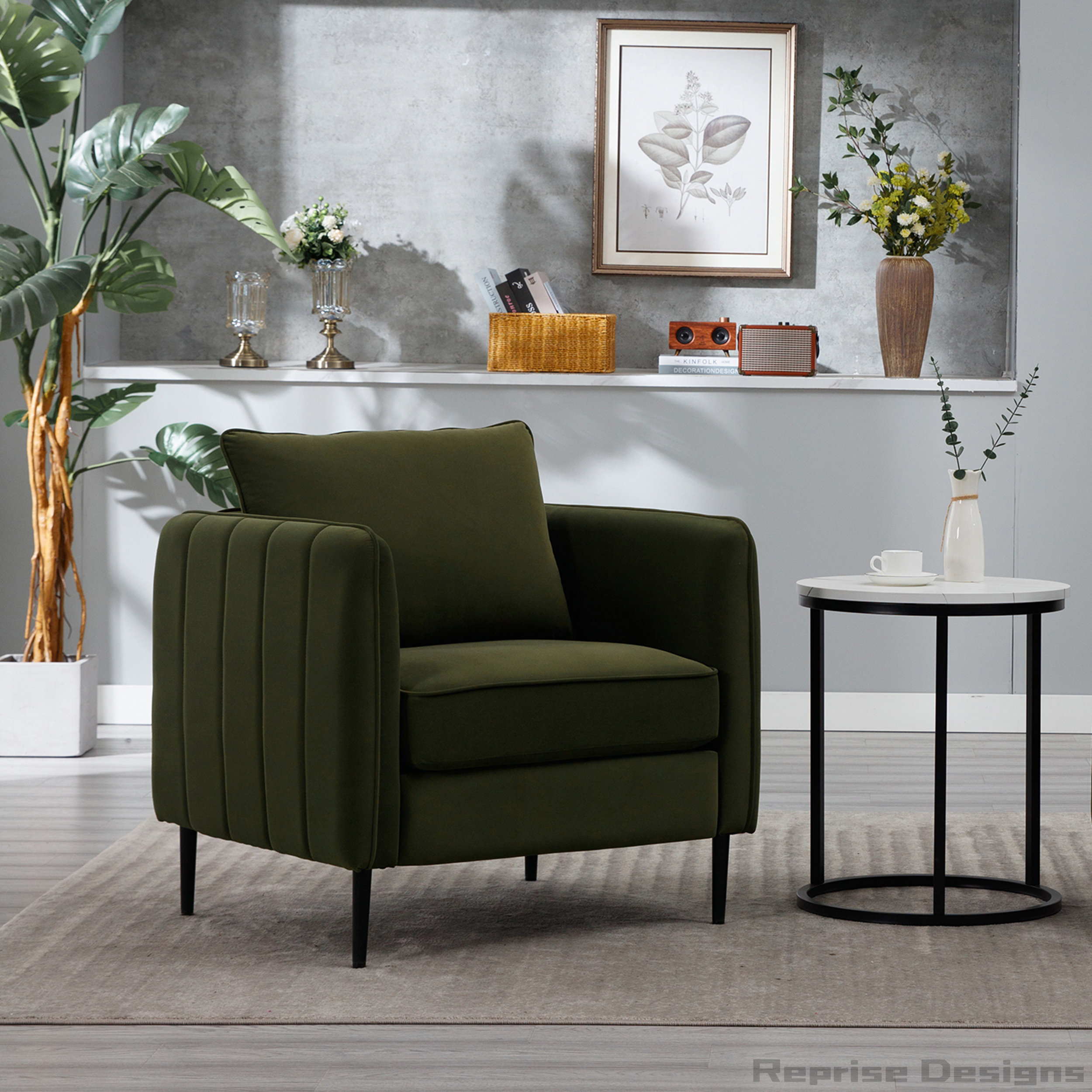 Reprise Designs Velvet Accent Chair with 1 Pillow for Living Room | Wayfair