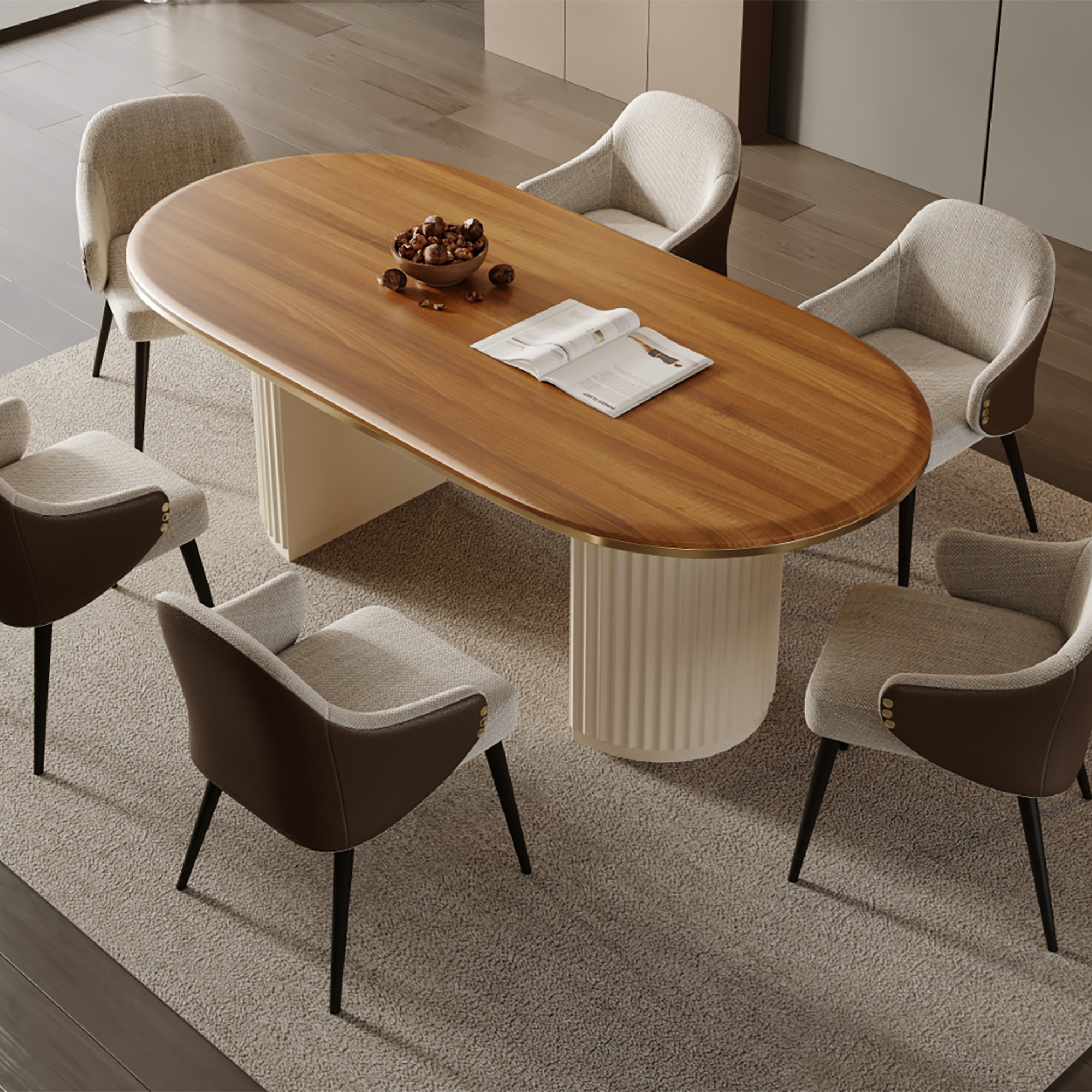 Latitude Run® Erlene 71" Mid-Century Modern Oval Dining Table with wood ...