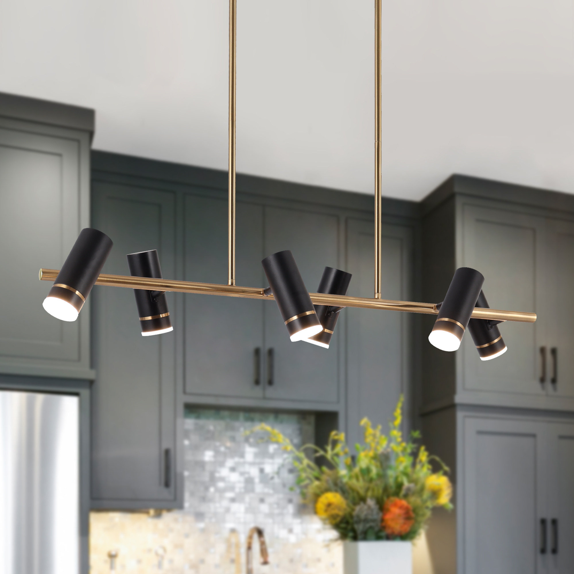 Everly Quinn Miaisabella 6-Light Kitchen Island Linear LED Pendant With ...