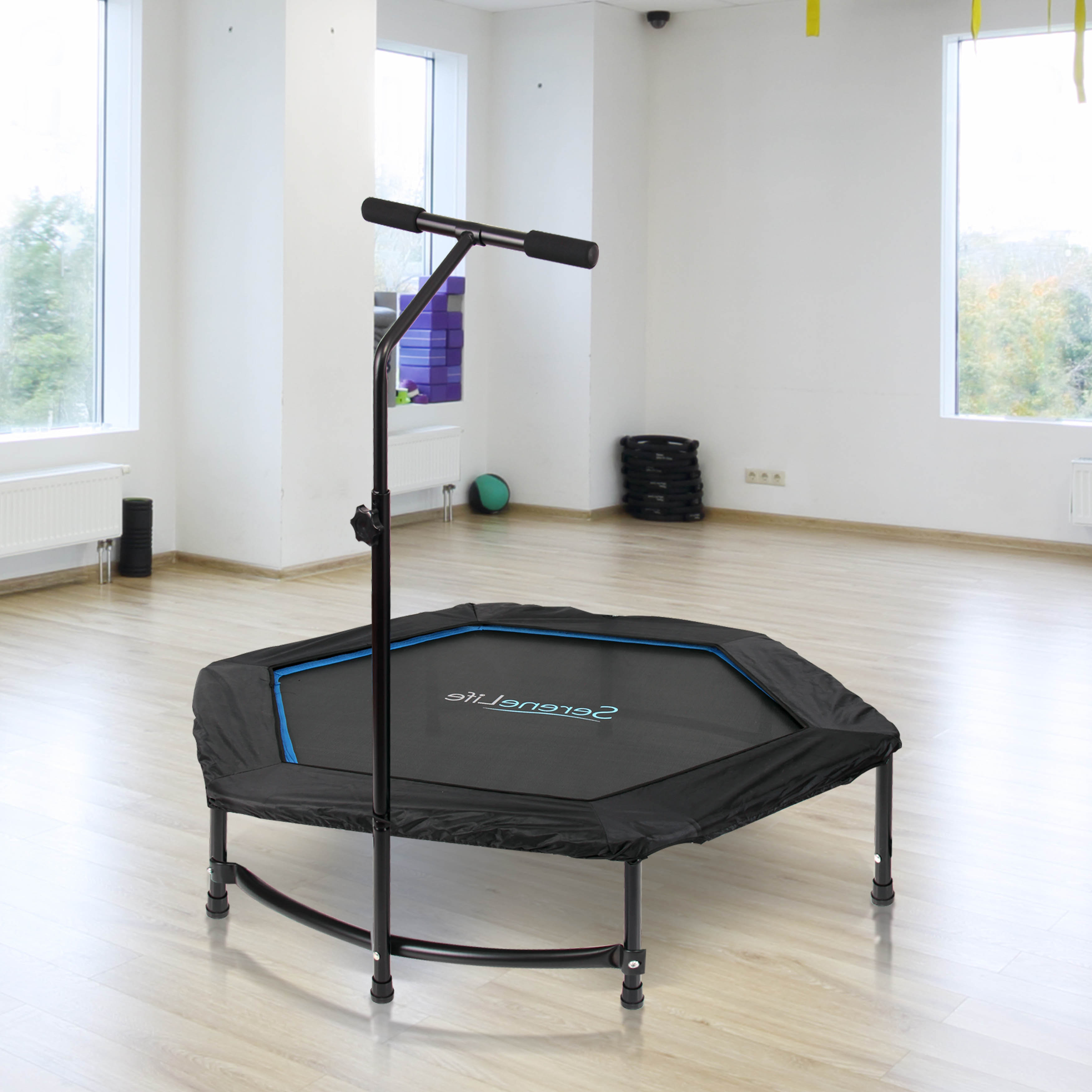 SereneLife 49.61" Foldable Octagon Fitness Trampoline with Handlebar ...
