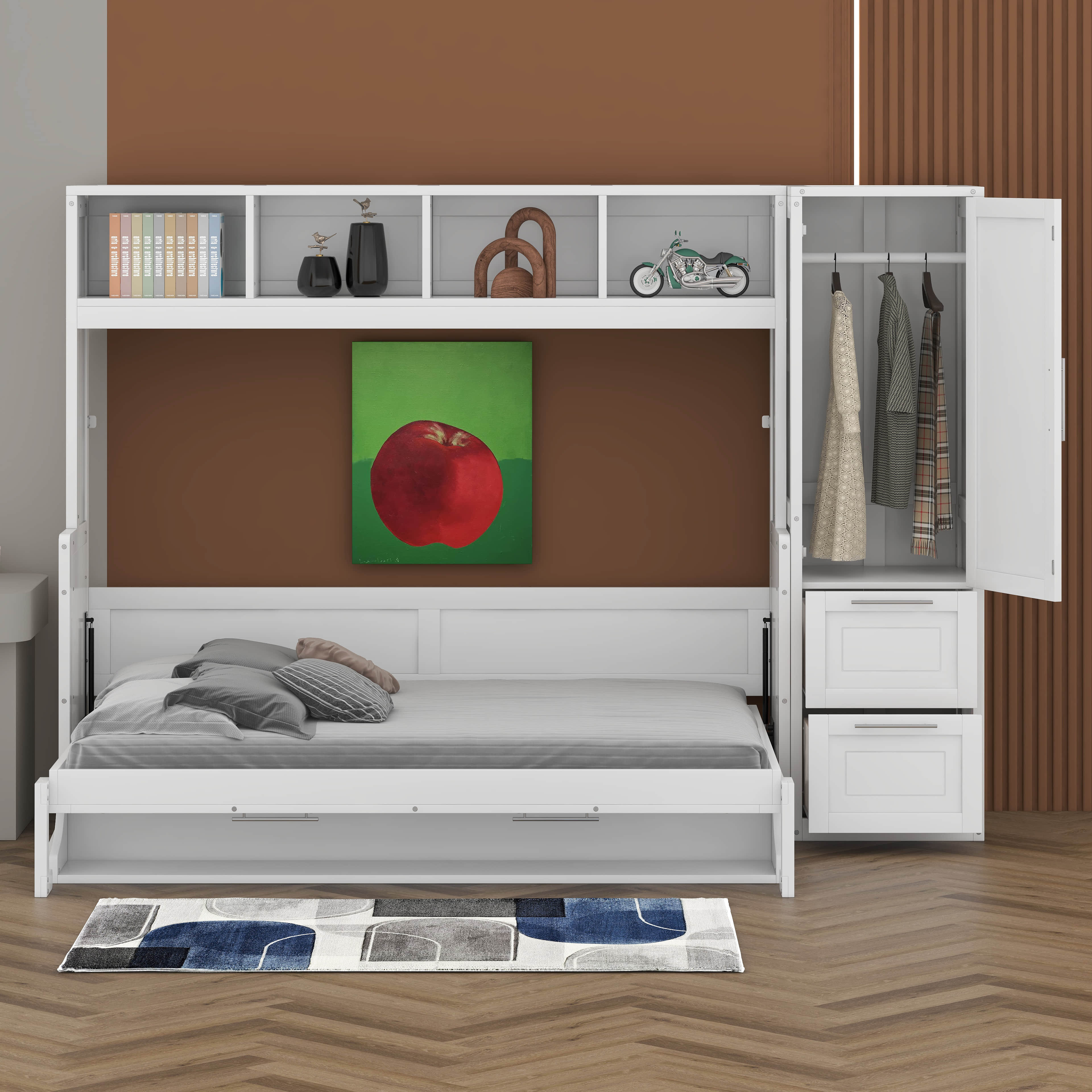 Hokku Designs Full Size Murphy Bed Wall Bed With Closet And Drawers ...