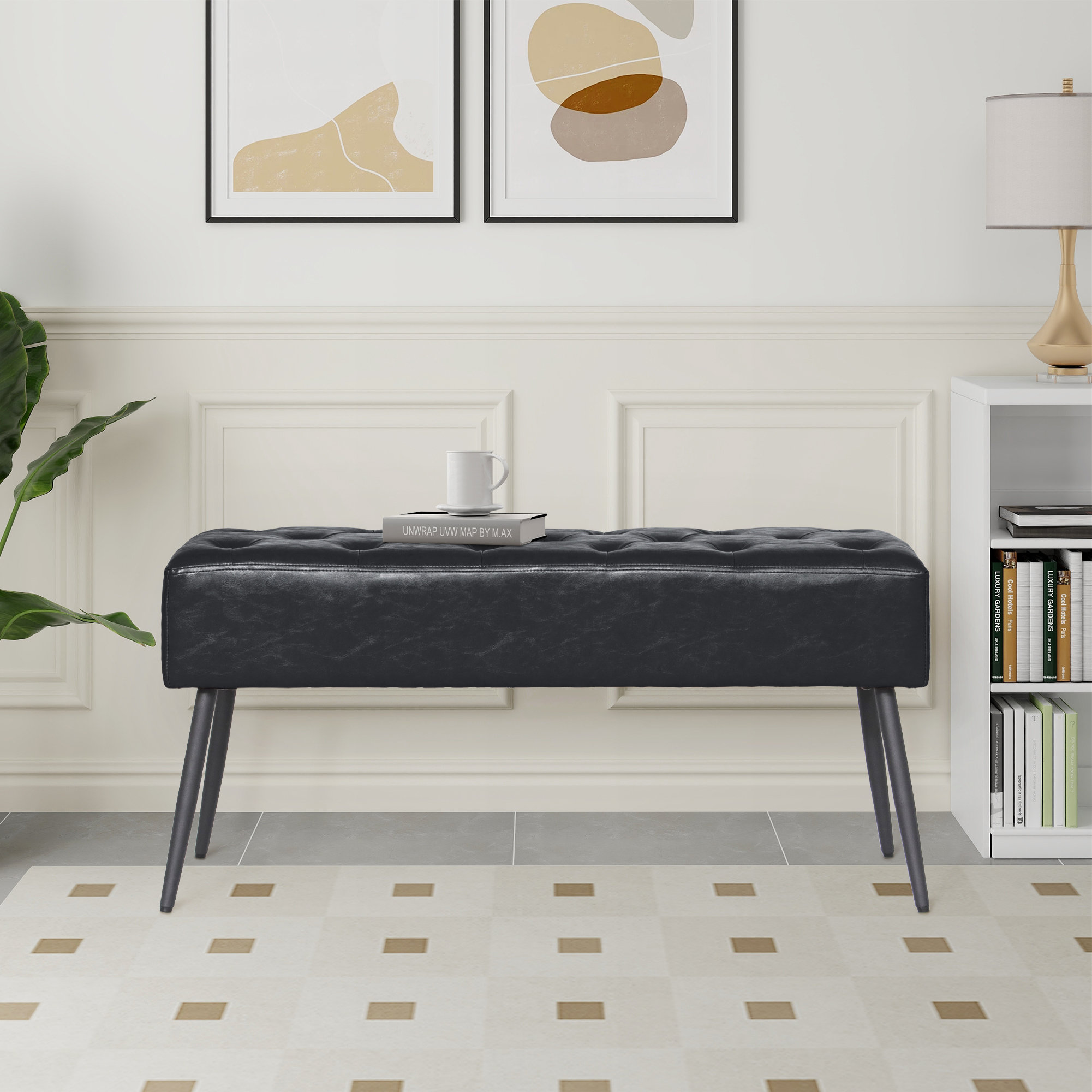 Ebern Designs Dorly 38" Wide Faux Leather Entryway Bench Upholstered ...