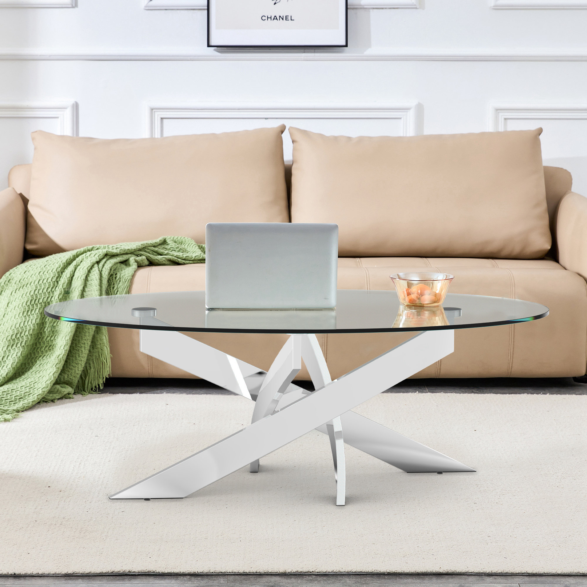 Ivy Bronx Modern Glass Top Oval Single Coffee Table | Wayfair