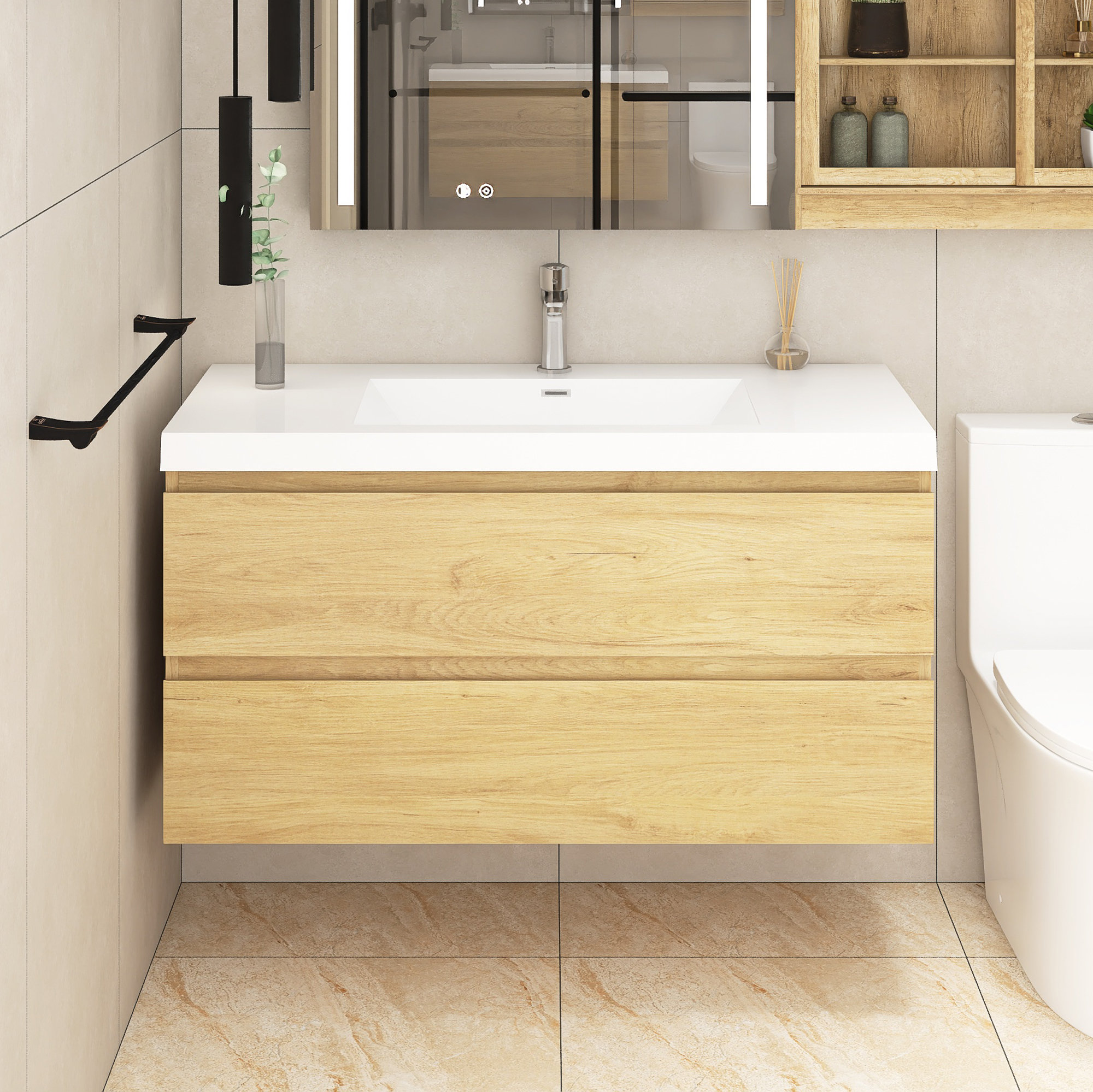 Ebern Designs Bivan 41.93'' Single Bathroom Vanity with Resin Top ...