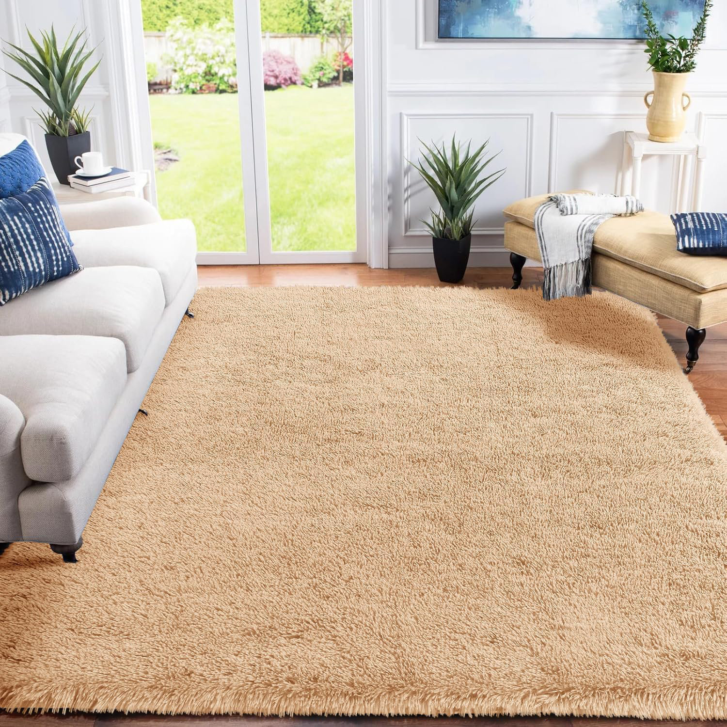 Everly Quinn Area Rug 5X7 For Living Room – Soft Beige Large Shaggy Rug ...