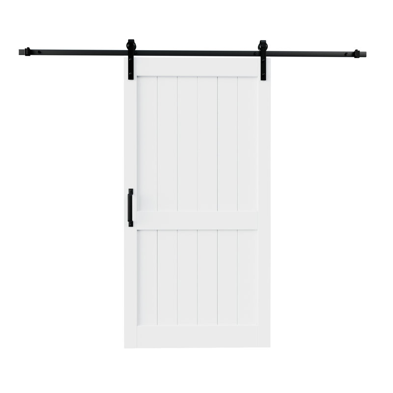 HOZONE Paneled Wood Primed Barn Door with Installation Hardware Kit ...