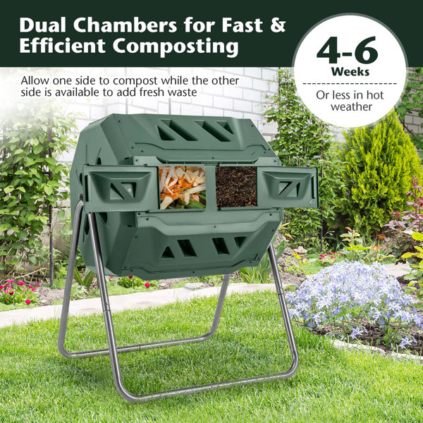 Costway 42-gal Compost Bin Dual Chamber Composting Tumbler With 2 ...