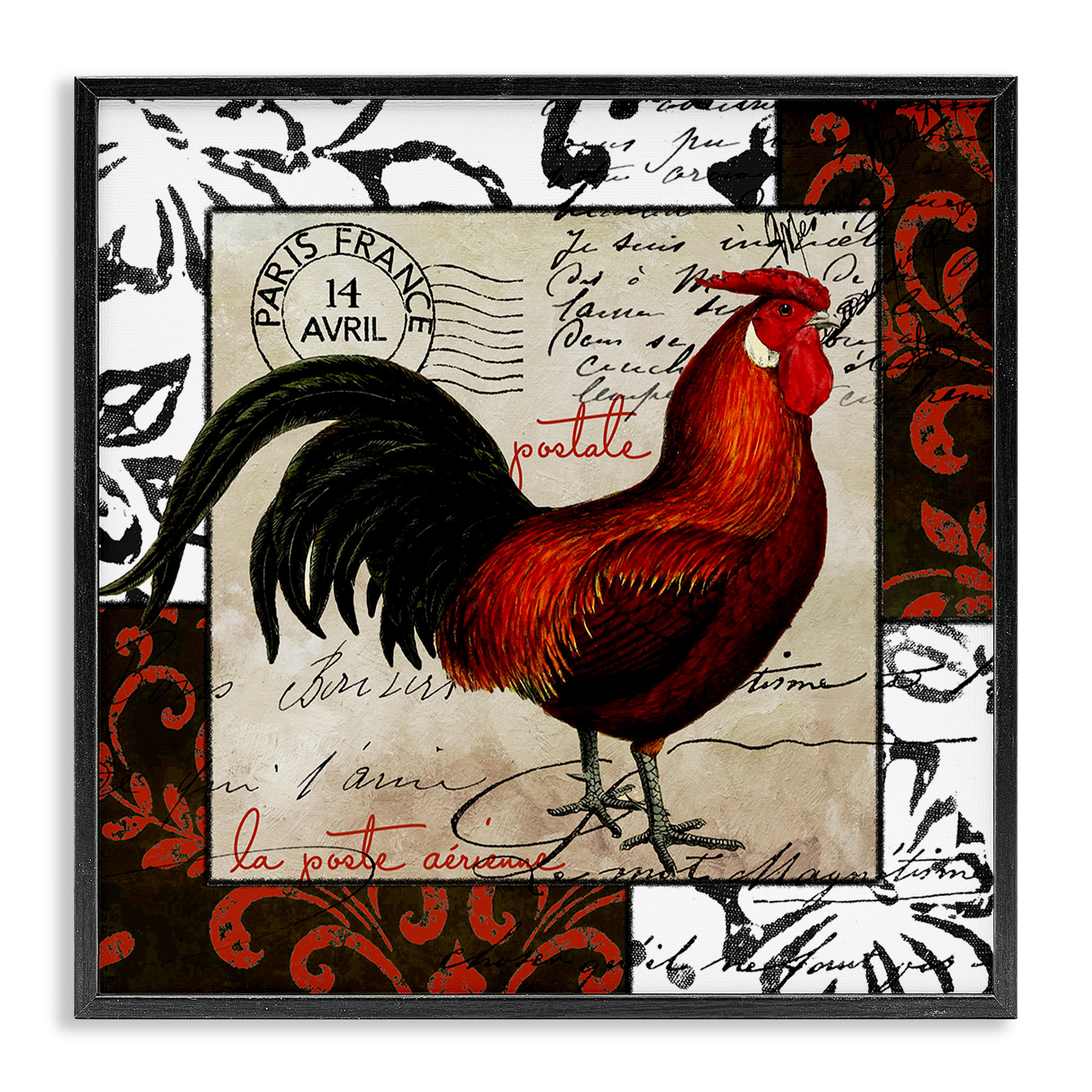 Stupell Industries Rooster & Vintage Post Framed Giclee Art by Sasha ...